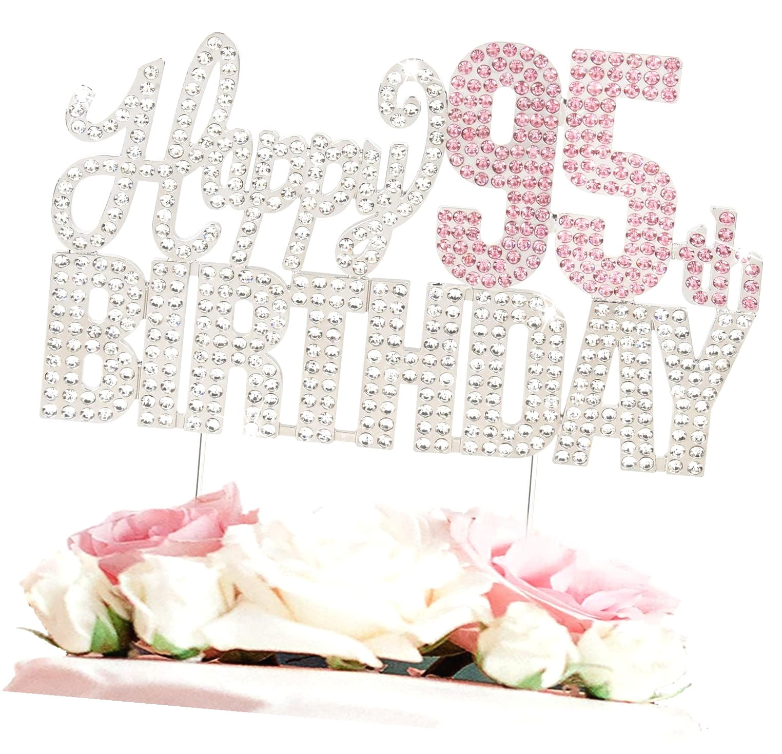 Hyjoy Happy 95th Birthday Silver Rhinestone Cake Topper Cheers to 95 ...