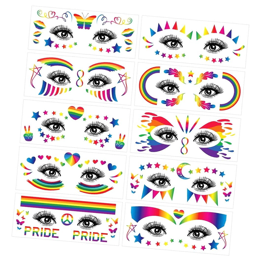 Hyjoy LGBT Pride Rainbow Tattoos, 10 Sheets Mixed Rainbow Style ...
