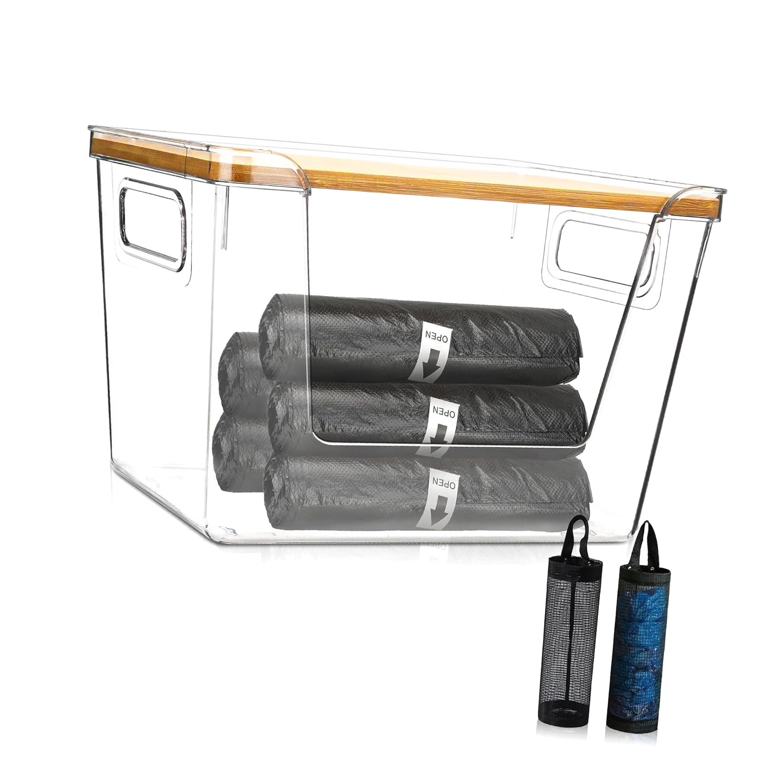 Hyjoy Large Trash Bag Dispenser with Lid, Clear Open Trash Bag Holder ...
