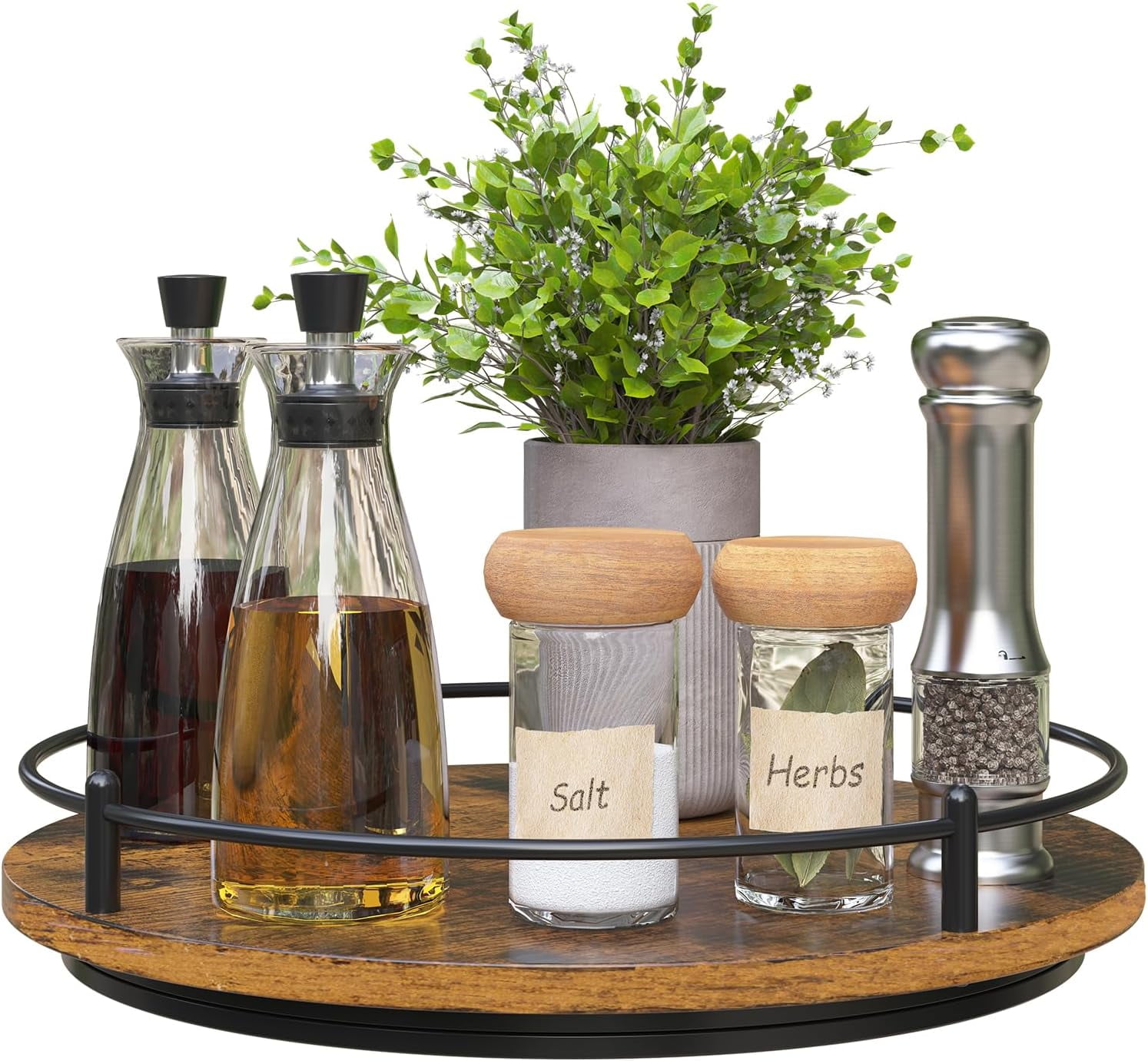 Hyjoy Lazy Organizer: 11 Inch Wooden Turntable Holder for Pantry ...