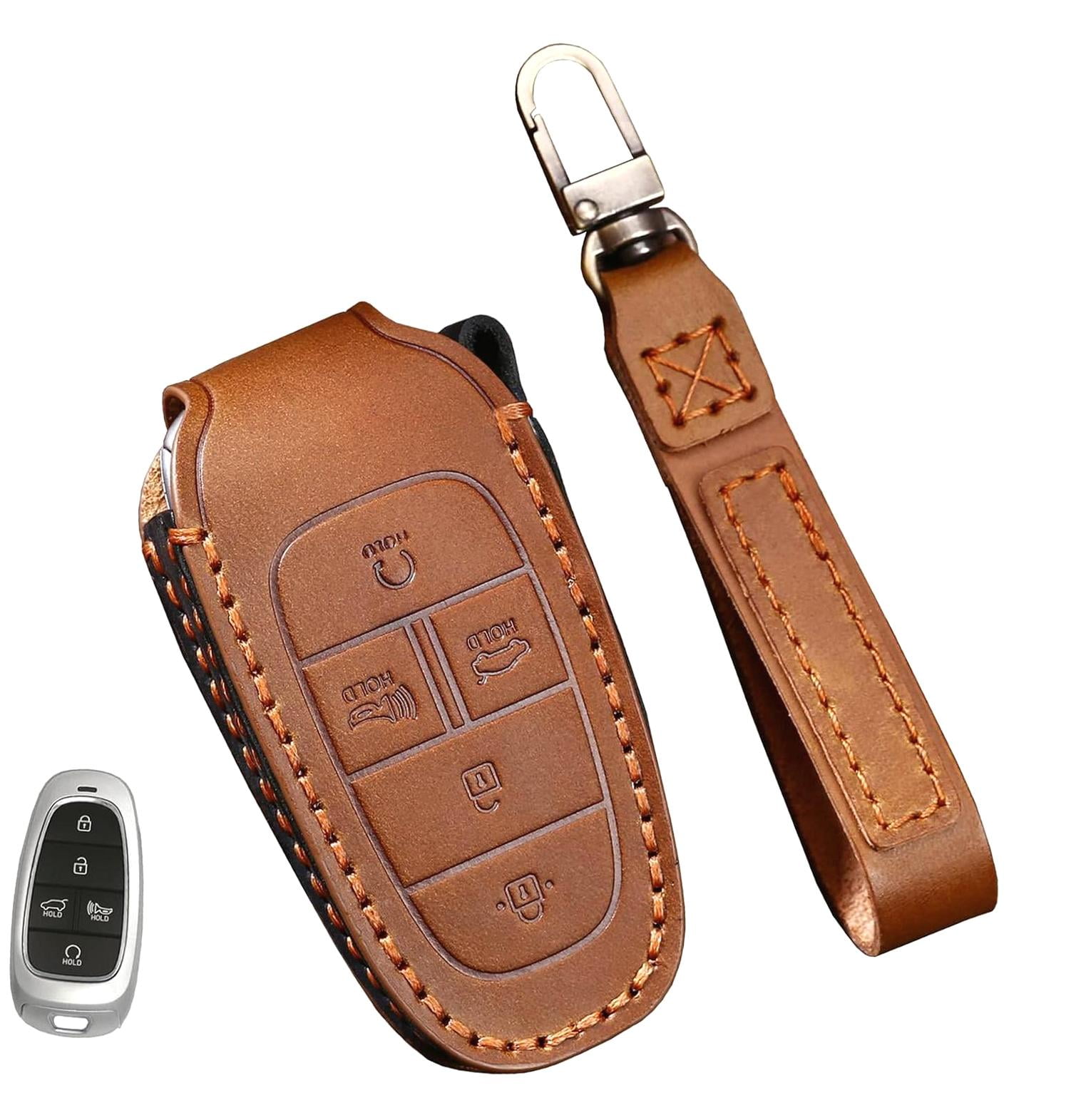 Hyjoy Leather Car Key Fob Cover for Sonata Nexo Santa Fe Tucson Remote ...