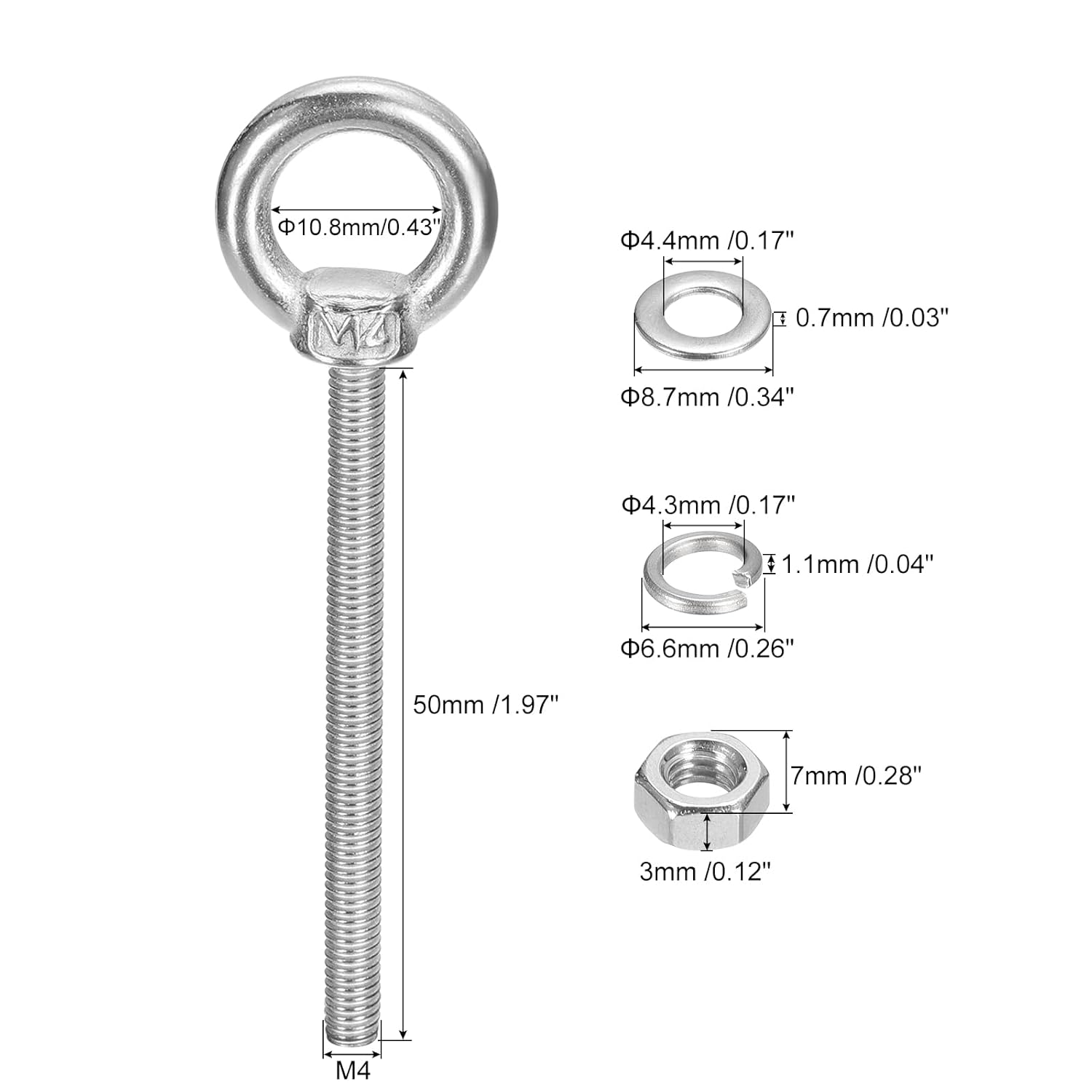 Hyjoy Lifting Eye Bolt, M10x150mm with Nut and Washer, 304 Steel ...