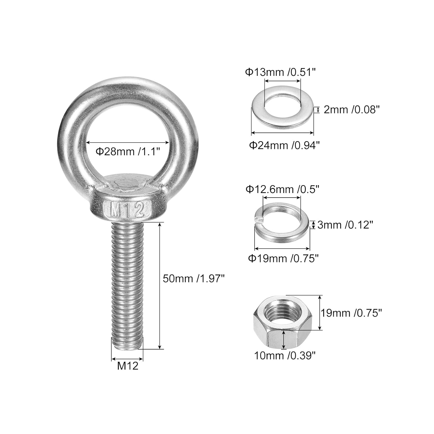 Hyjoy Lifting Eye Bolt, M10x150mm with Nut and Washer, 304 Steel ...