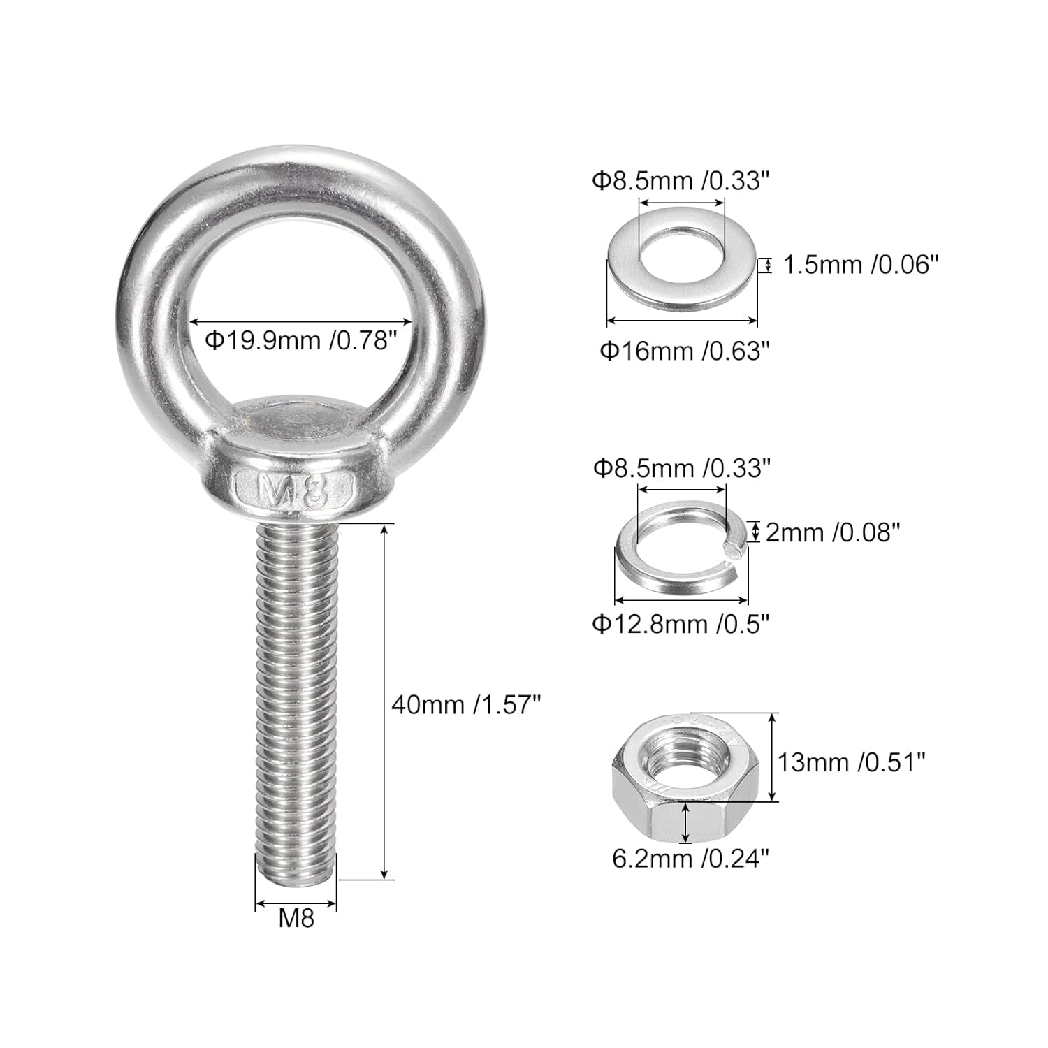 Hyjoy Lifting Eye Bolt, M10x150mm with Nut and Washer, 304 Steel ...