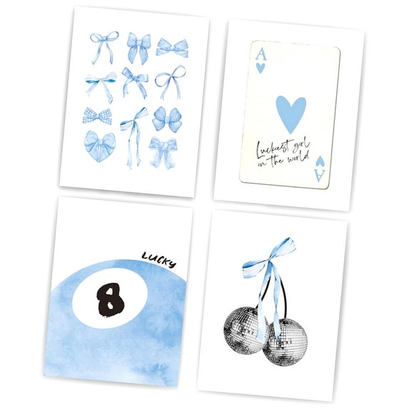 Hyjoy Light Blue Trendy Preppy Wall Prints Set of 4, Preppy Room Decor ...