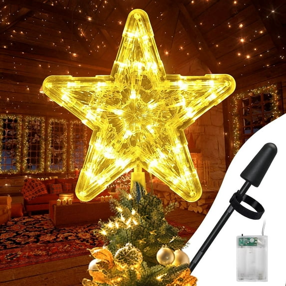 Hyjoy Lighted Christmas Star Tree Topper No-Wobble Tree Topper ...
