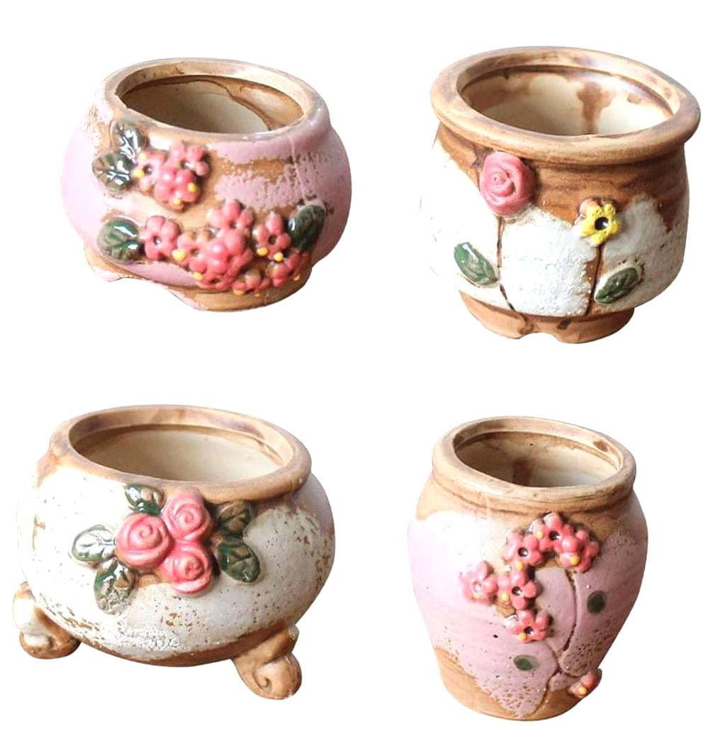 Hyjoy Mini Succulent Planters: Set of 4 Ceramic Pots for Cacti and ...
