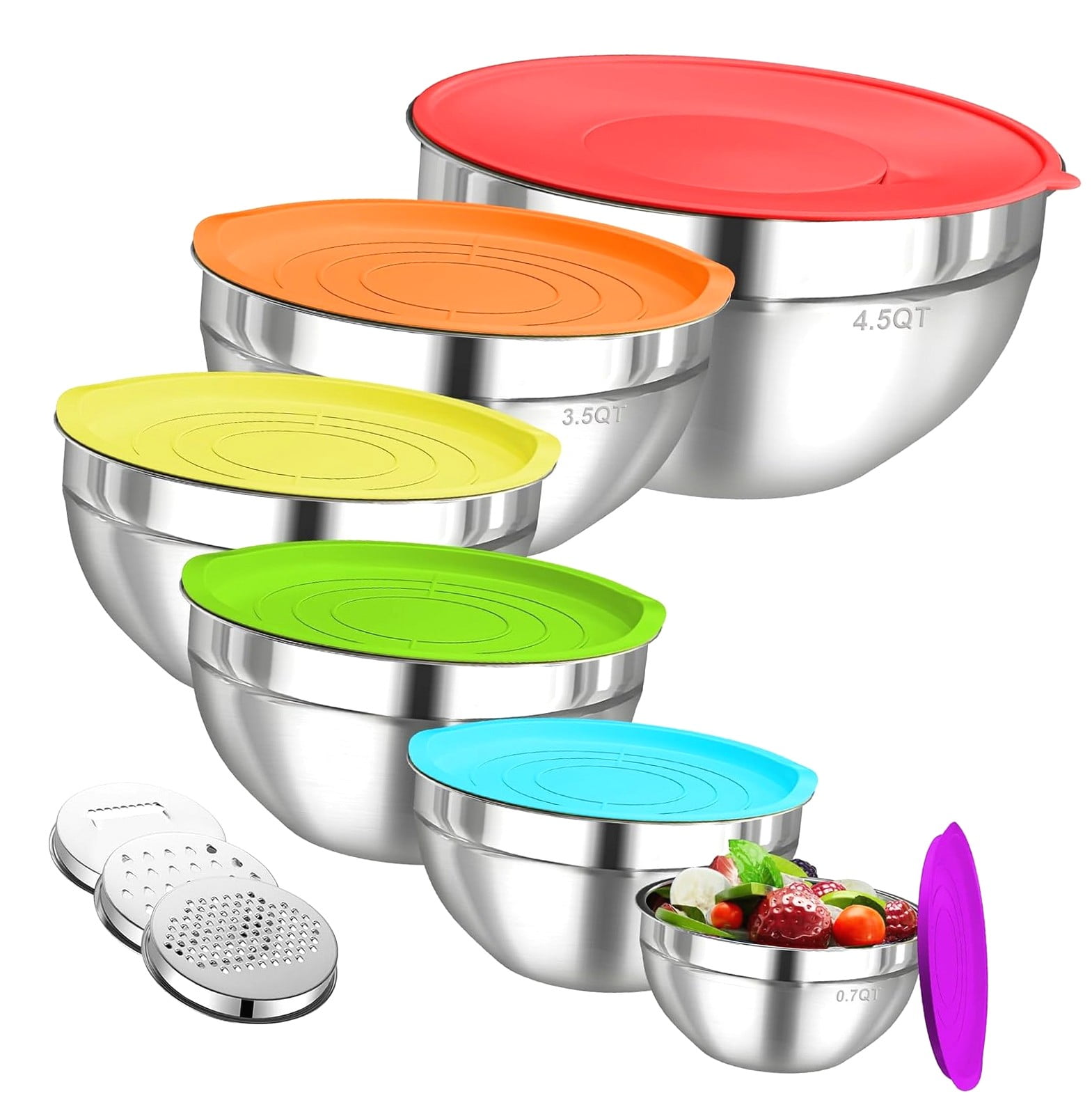 Hyjoy Mixing Bowls with Set, 6 PCS Steel Mixing Bowls with 3 Grater ...