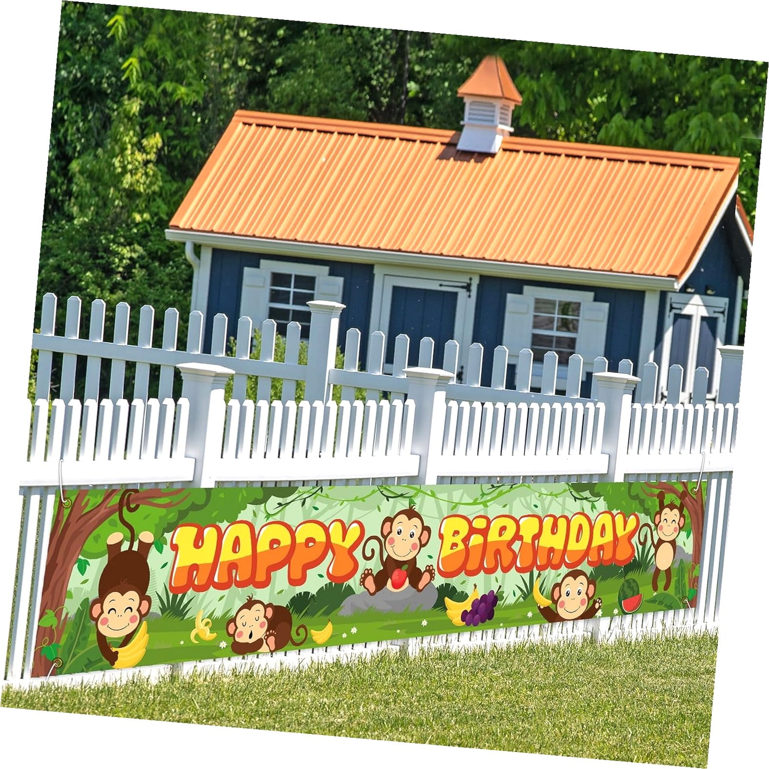 Hyjoy Monkey Banner, Jungle Monkeys Theme Birthday Banner, Leaves ...