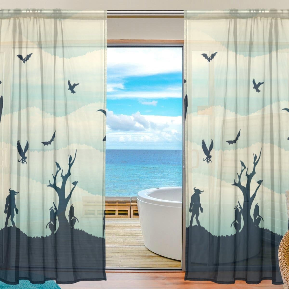 Hyjoy Monsters Dragons and Demons Silhouettes Sheer Window Curtain ...