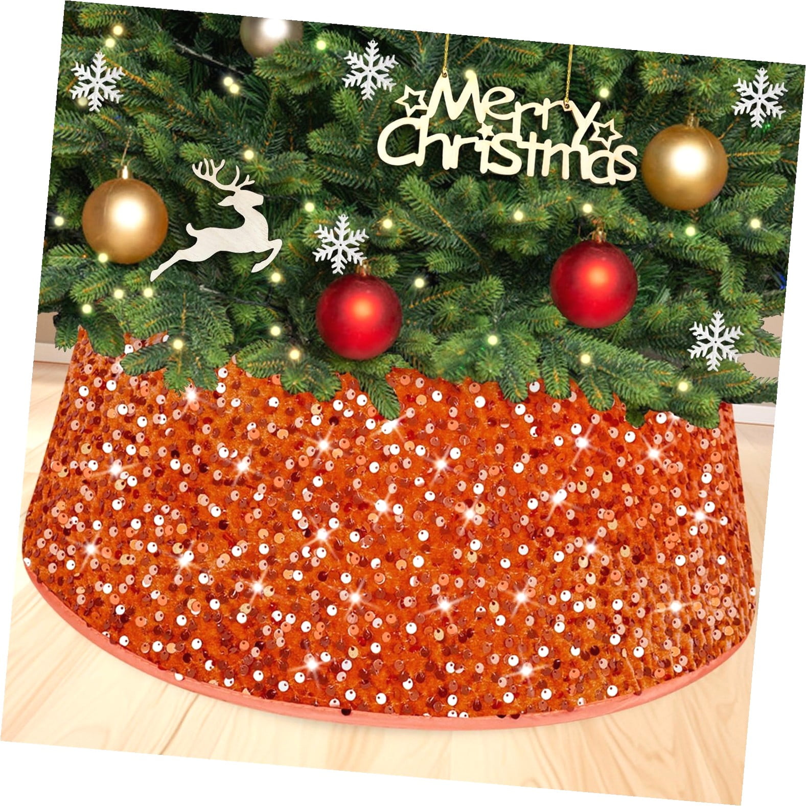 Hyjoy Orange Christmas Tree Collar 28.3 Inch Glitter Christmas Tree ...