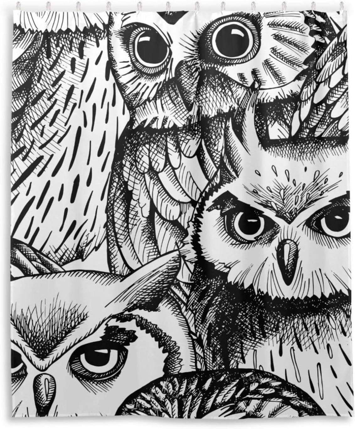Hyjoy Owls Bathroom Waterproof Shower Curtain Set Bathtub Curtain With