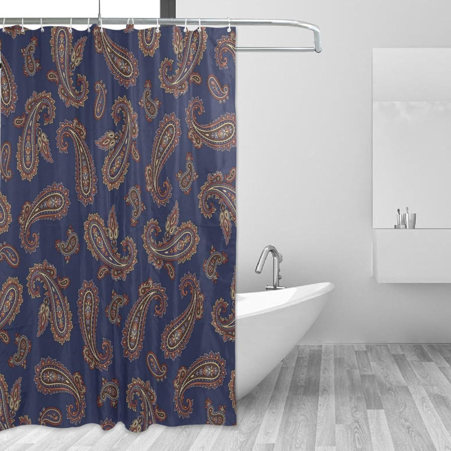 Hyjoy Paisley Shower Curtain Waterproof Fabric Shower Curtains With 12