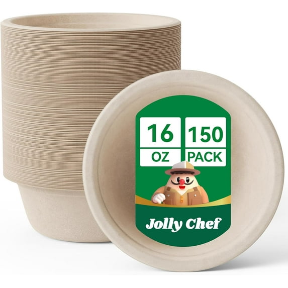 Hyjoy Paper Bowl [16 oz] Soup Containers [150 Pack] Bagasse Hot Sugarcane Microwavable Bowls for ...