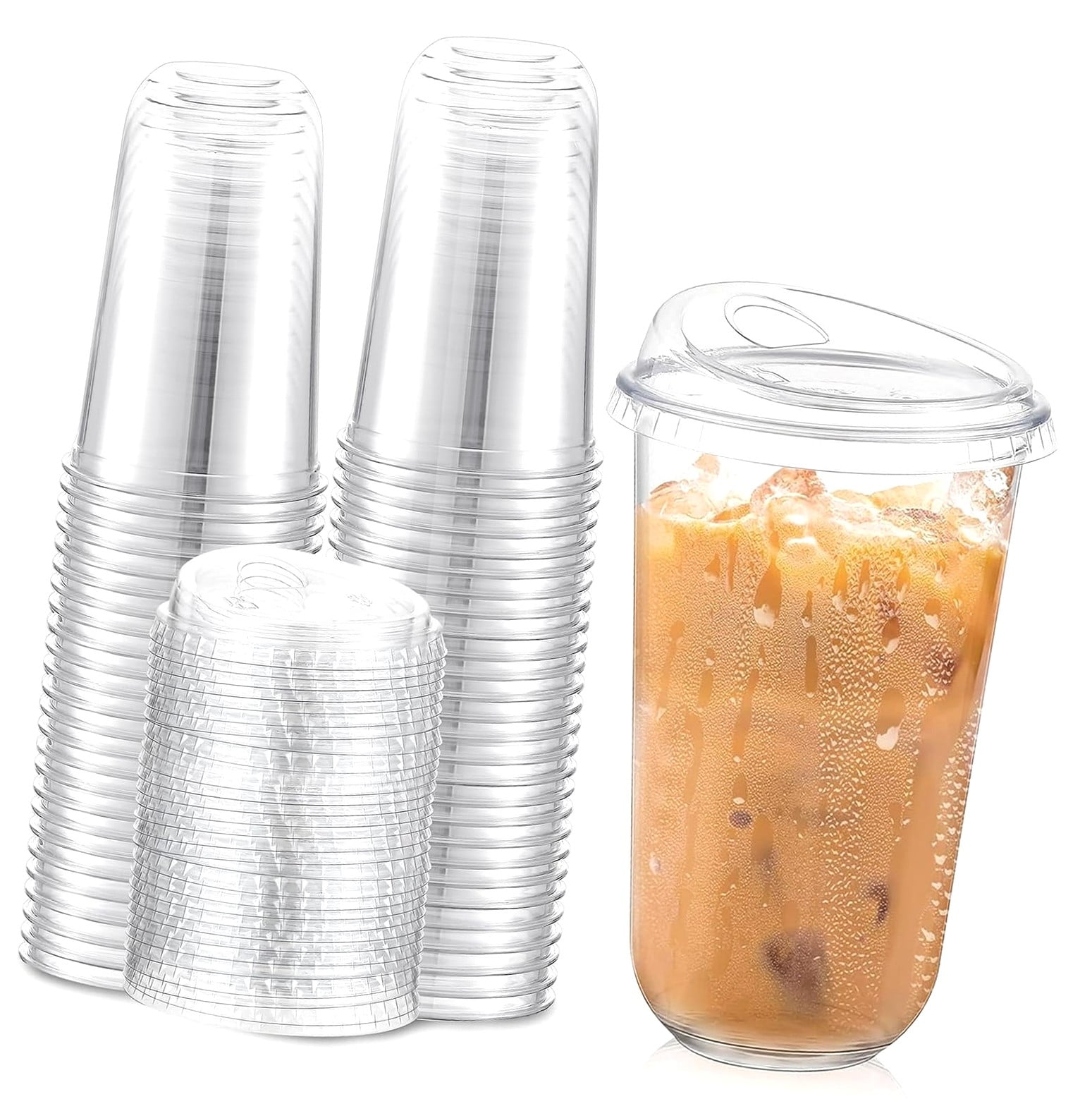 Hyjoy Pcs Plastic Cups with Sip Round Bottom Plastic Coffee Cups with ...