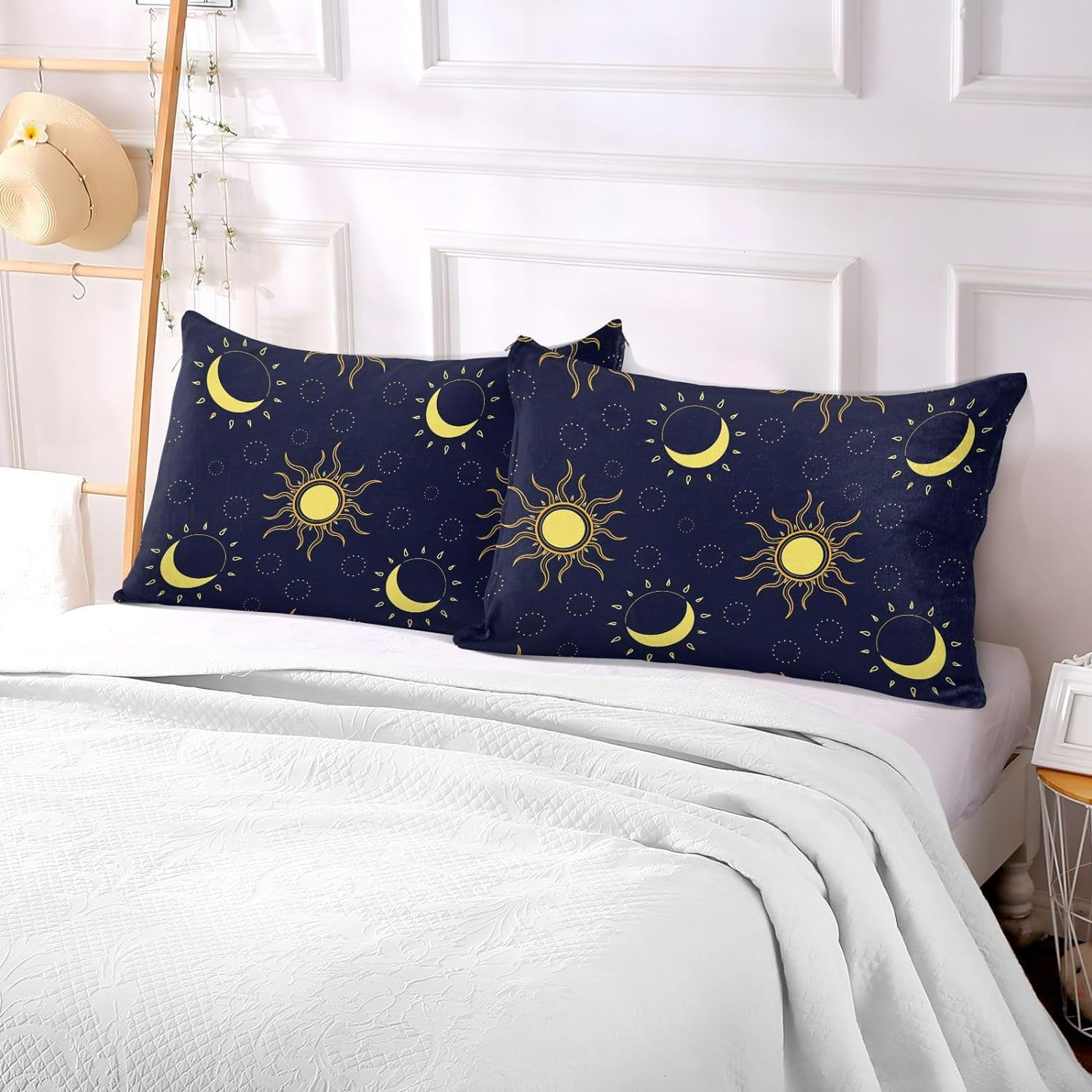 Hyjoy Pillow Cover – Golden Sun Moon Print, Plush Fabric Soft Warm ...