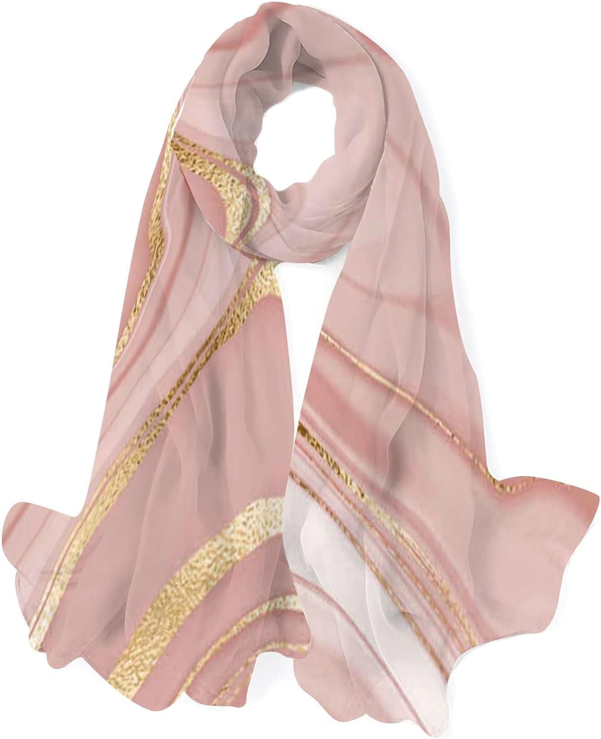 Hyjoy Pink Marble Design with Gold Splash Long Silk Neck Scarf ...