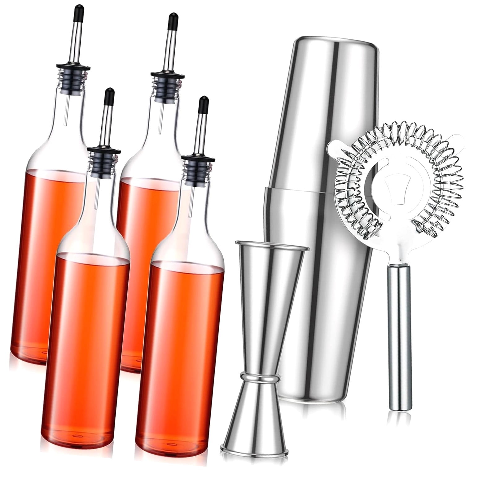 Hyjoy Plastic Long Neck Bottles with Pourer Cocktail Shaker Strainer ...