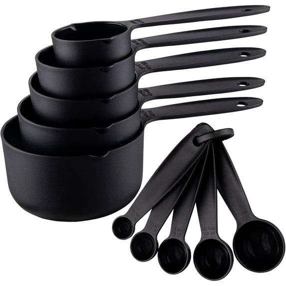 Hyjoy Plastic Measuring Cups and Spoons of 10 for Baking Kitchen, Etched Metric US Markings for ...