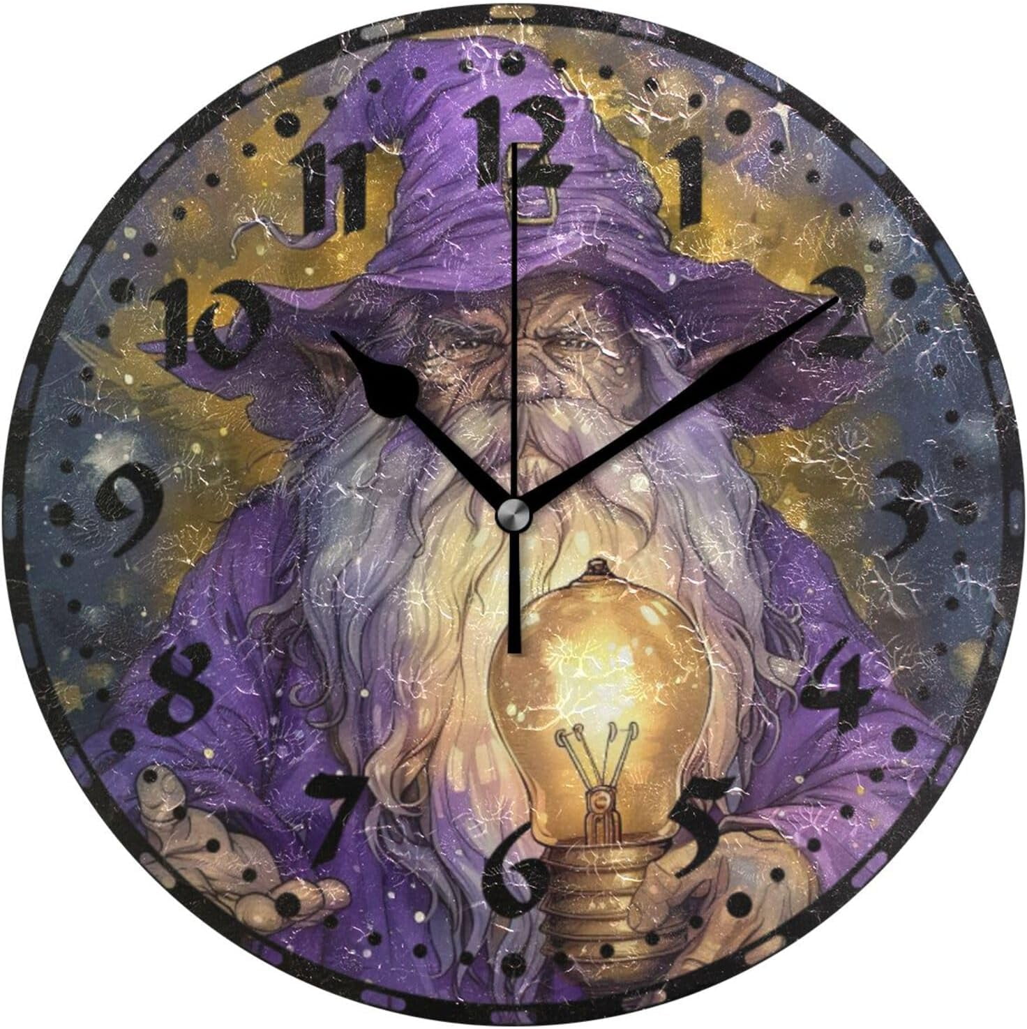 Hyjoy Purple Wizard Wall Clock, Silent Non Ticking 10 Inch Battery ...