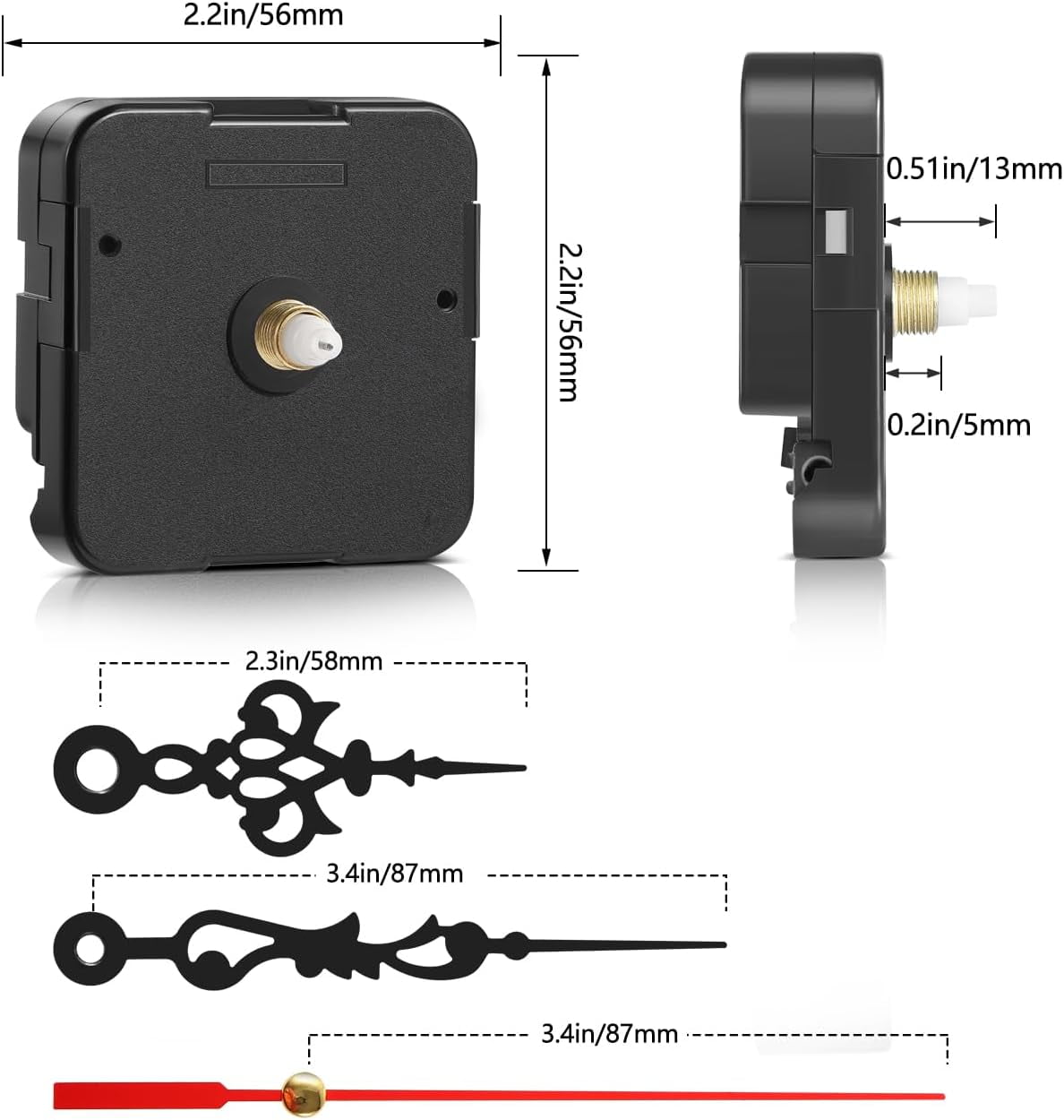 Hyjoy Quartz Wall Clock Movement Mechanism with 13mm/0.51 Inch Shaft ...