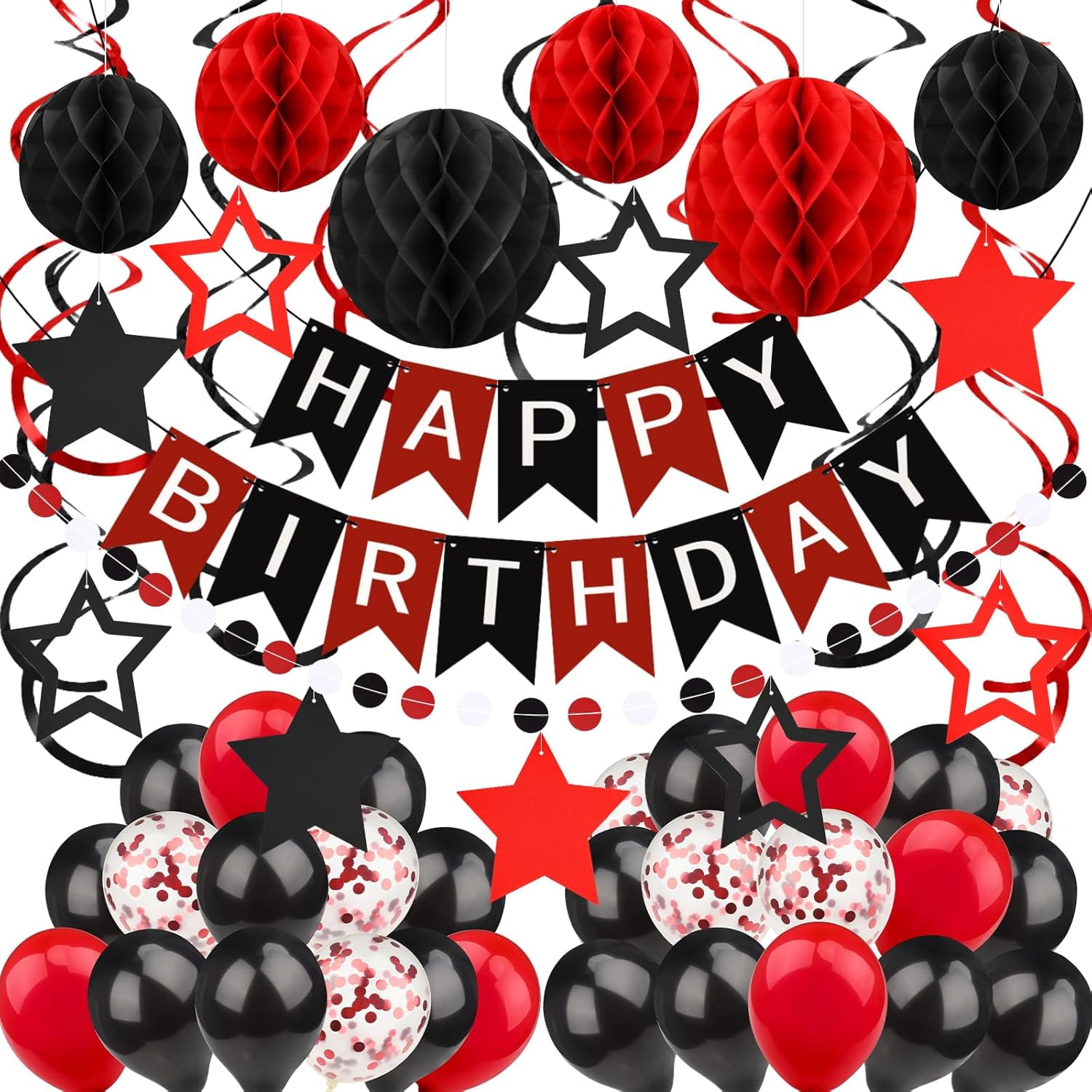 Hyjoy Red Birthday Decorations, Banner with , Hanging Swirl Streamer ...