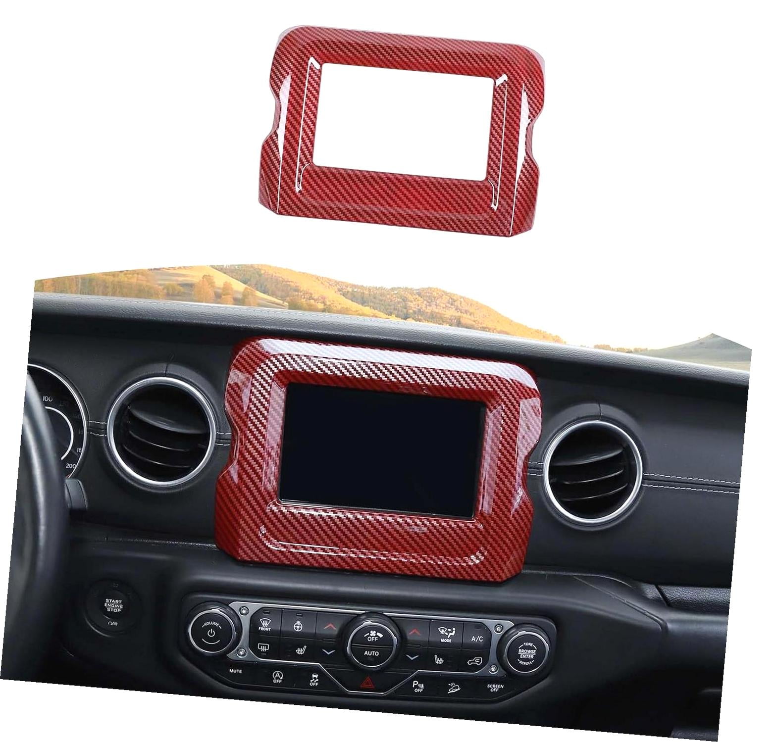 Hyjoy Red Carbon Fiber Center Console Display Panel Frame for JL JLU JT ...