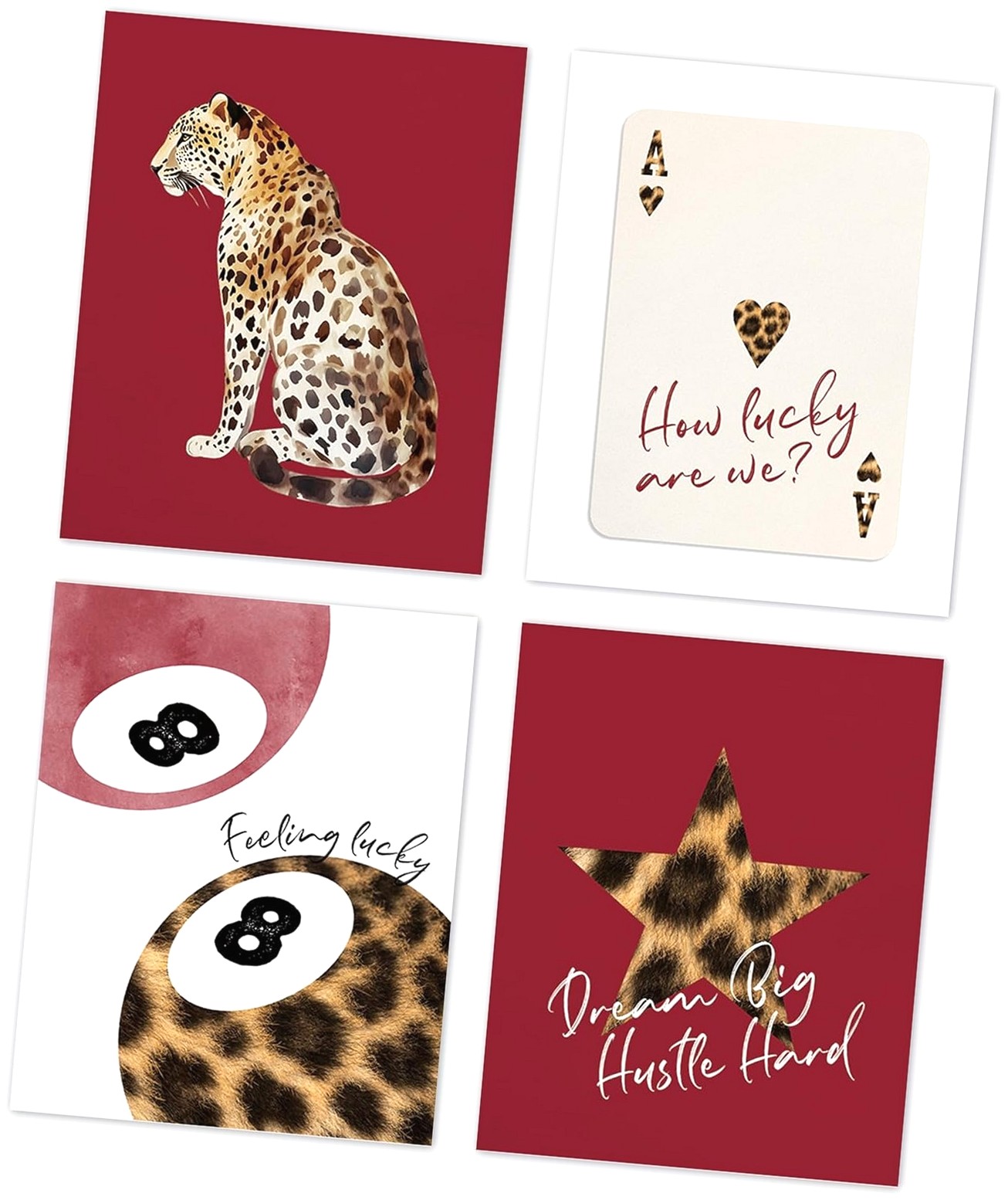 Hyjoy Red Preppy Cheetah Posters Prints Unframed 8x10 Set of 4, Dark ...