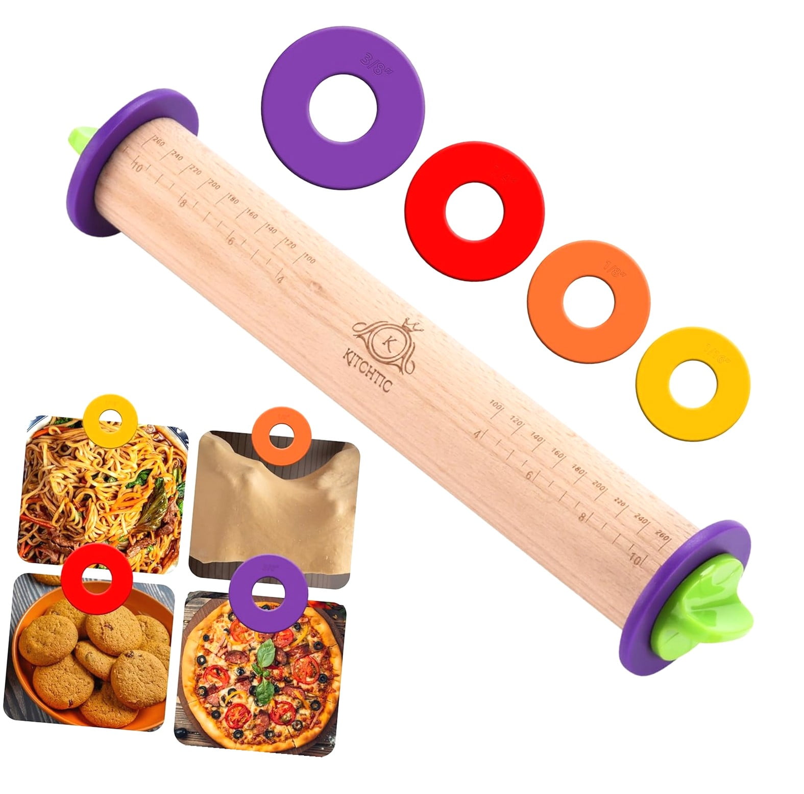 Hyjoy Rolling Pin with Thickness Wooden Rolling Pin Baking Essential ...