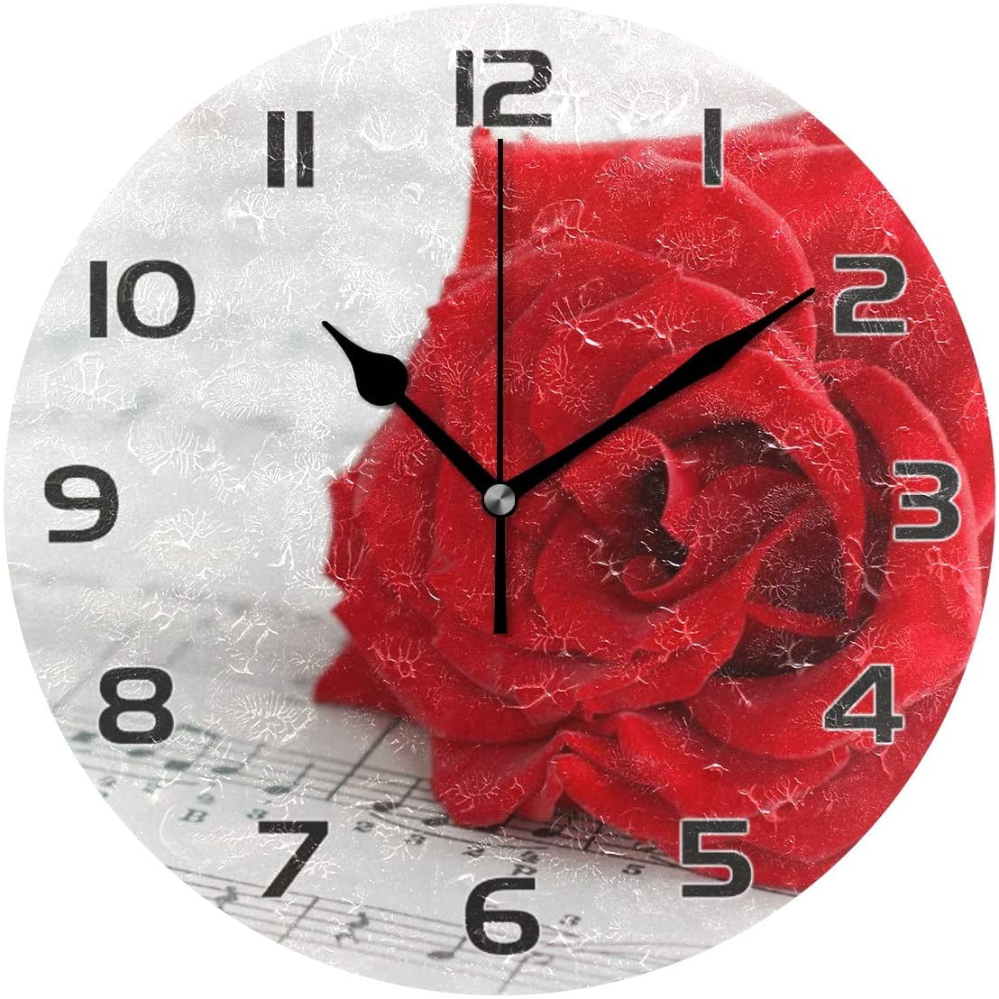 Hyjoy Romantic Red Roses Flower Wall Clock, Silent Non Ticking Battery ...