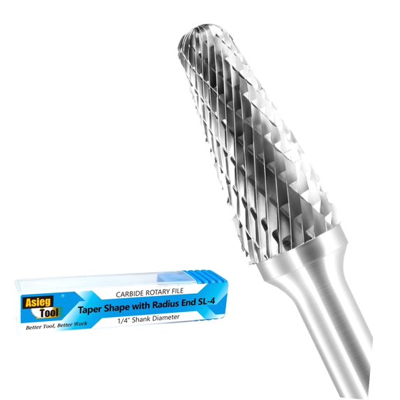 Hyjoy SL-4 Carbide Burr File Taper Shape with End Double Cut with 1/4 ...