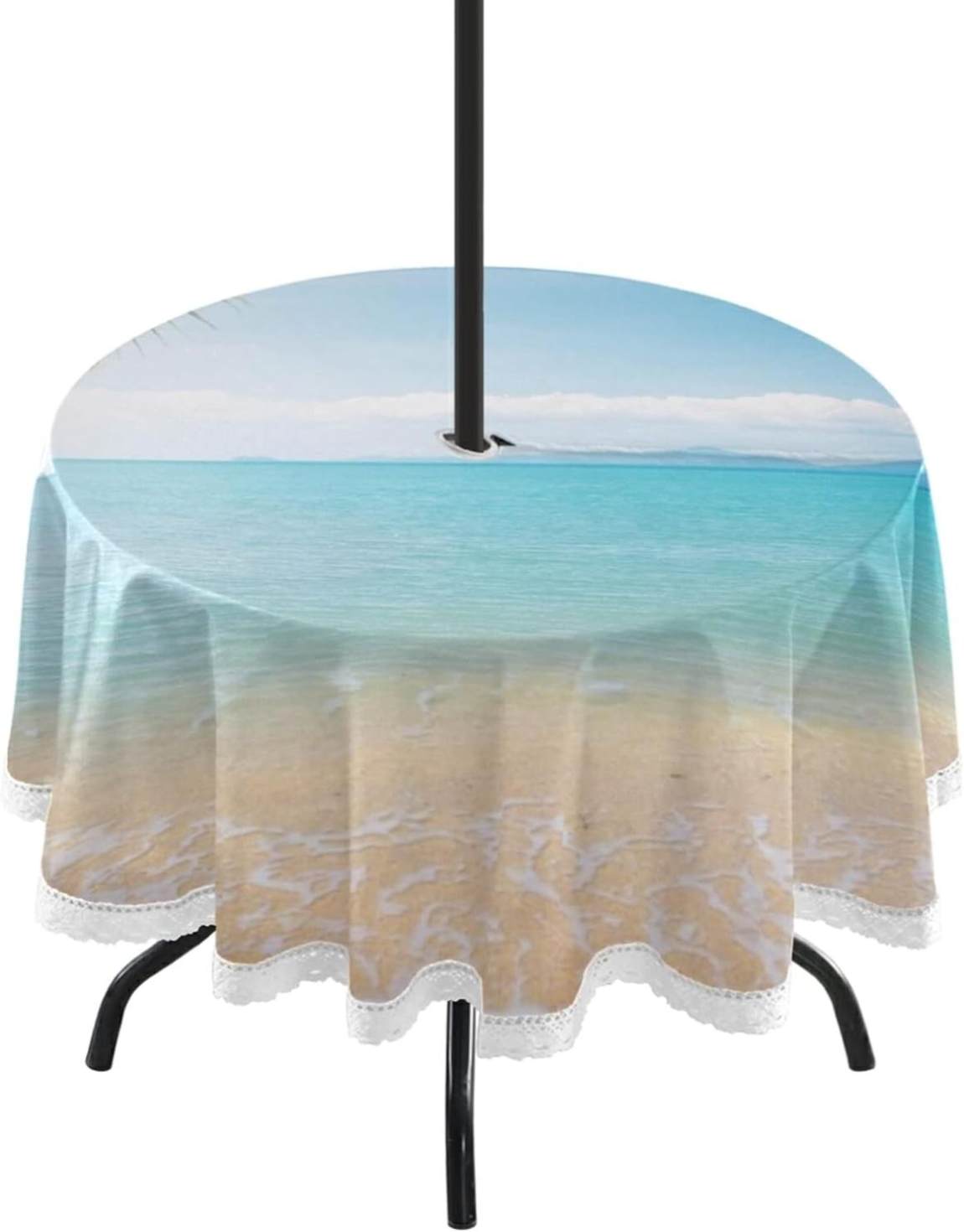 Hyjoy Sea Beach Round Tablecloth 60" Waterproof Outdoor Tablecloth with ...