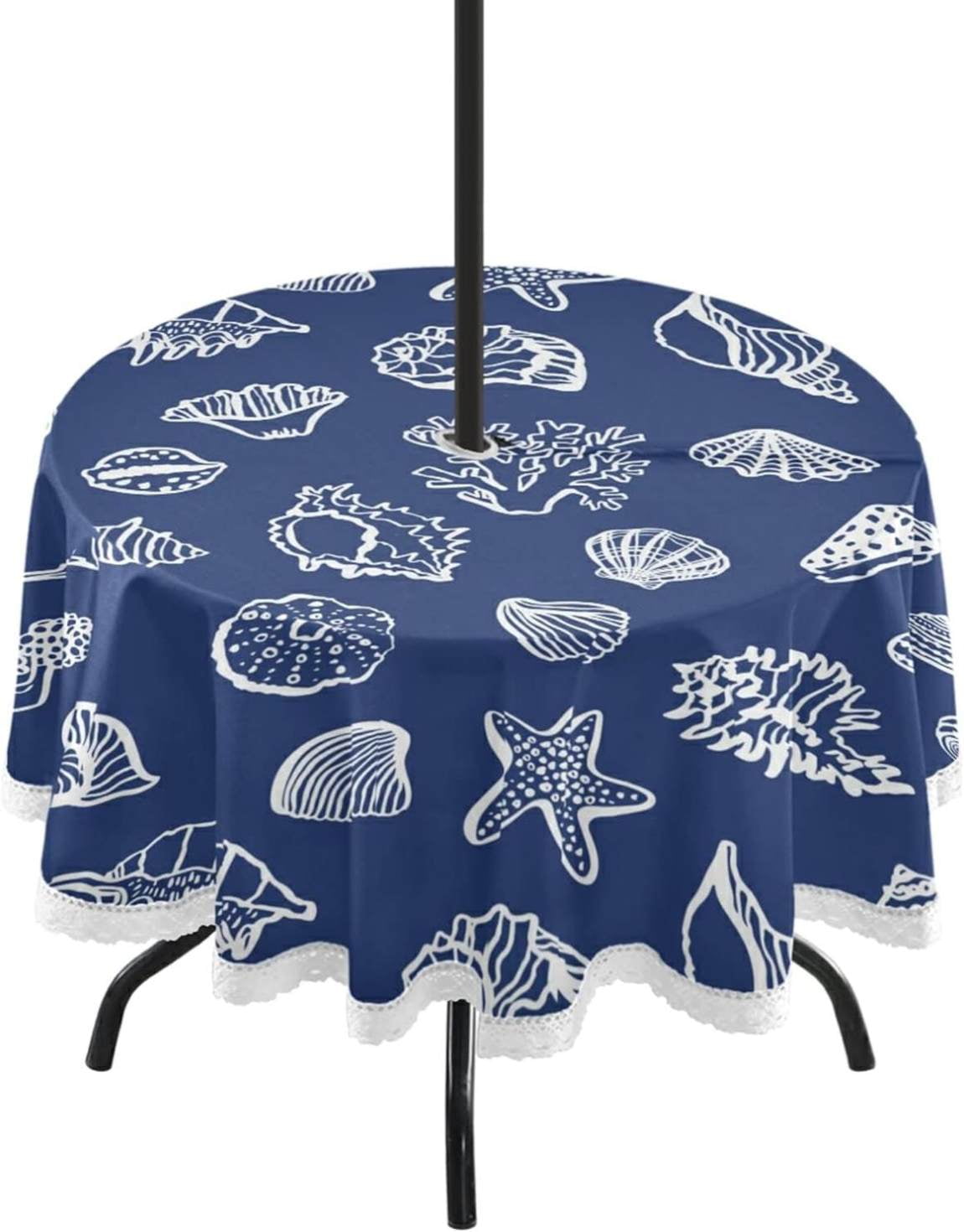 Hyjoy Sea Shells Starfish Round Tablecloth 60" Waterproof Outdoor ...