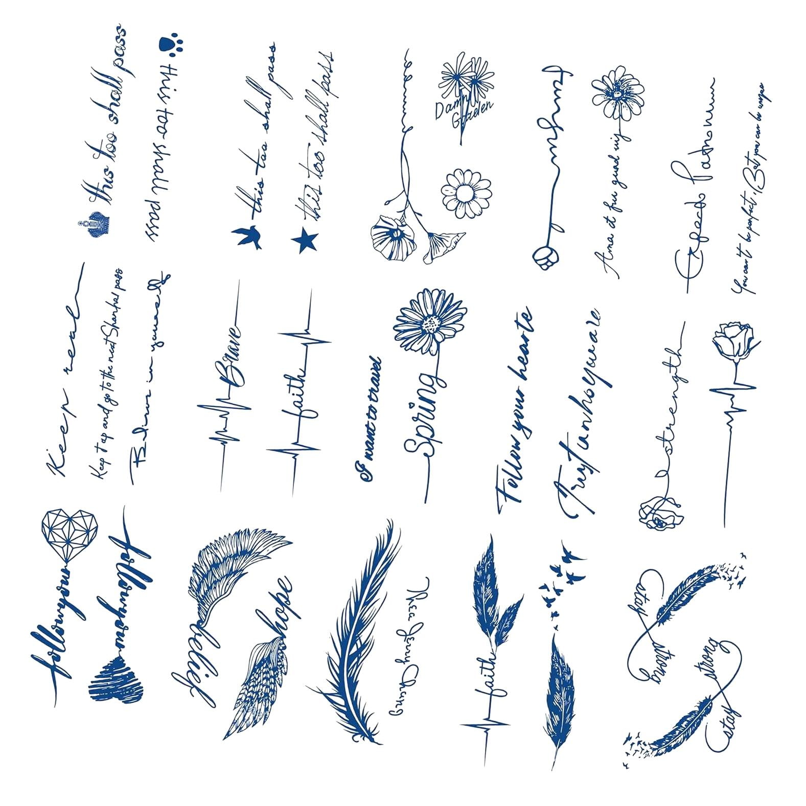 Hyjoy Semi-permanent Inspirational English Tattoos, 15-Sheet Fake Tiny ...