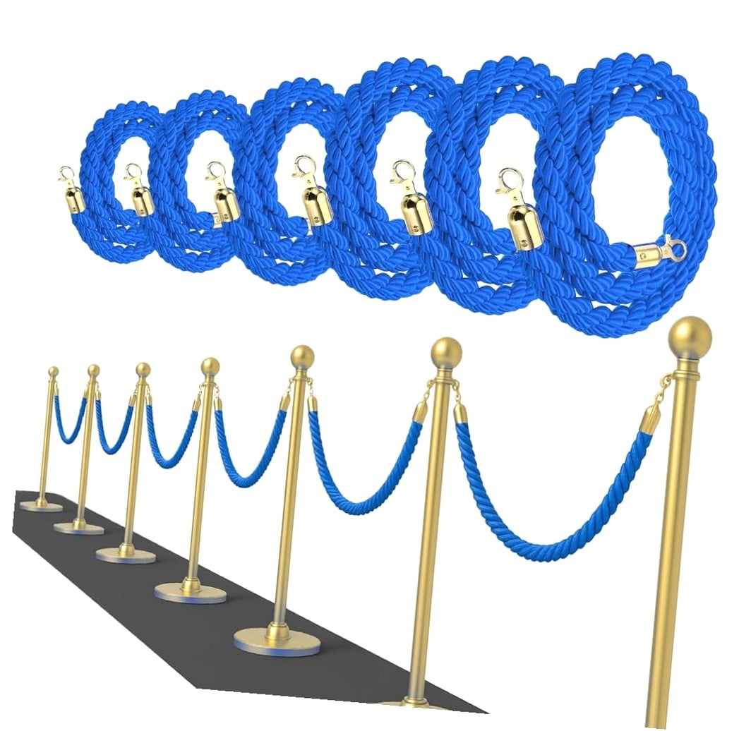 Hyjoy Set of 6 Blue Twisted Rope 5 Feet – Barrier Line for Event Crowd ...