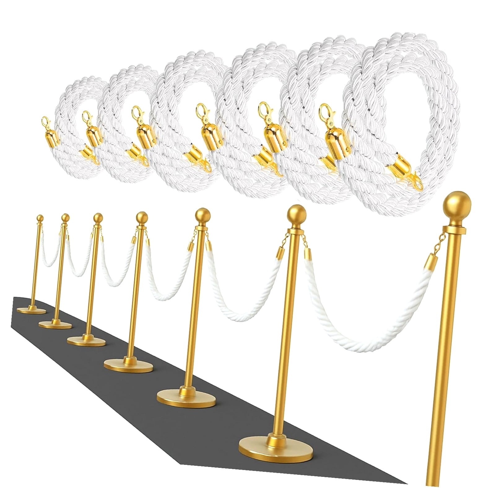 Hyjoy Set of 6 White Twisted Rope 5FT – Barrier Line for Events Crowd ...