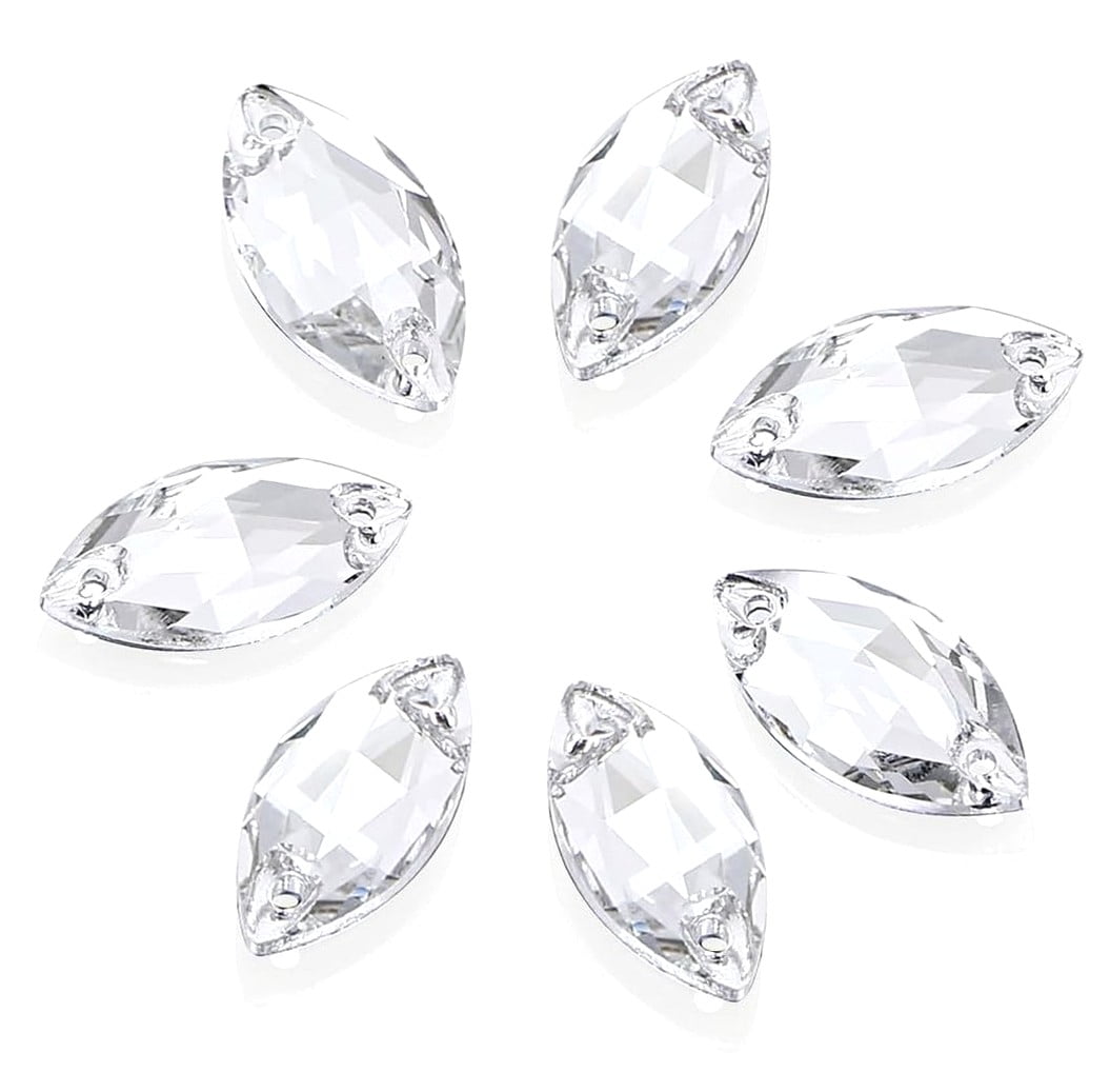 Hyjoy Sew Rhinestone Clear Sewing Stone with Holes Navette Shape Beads ...