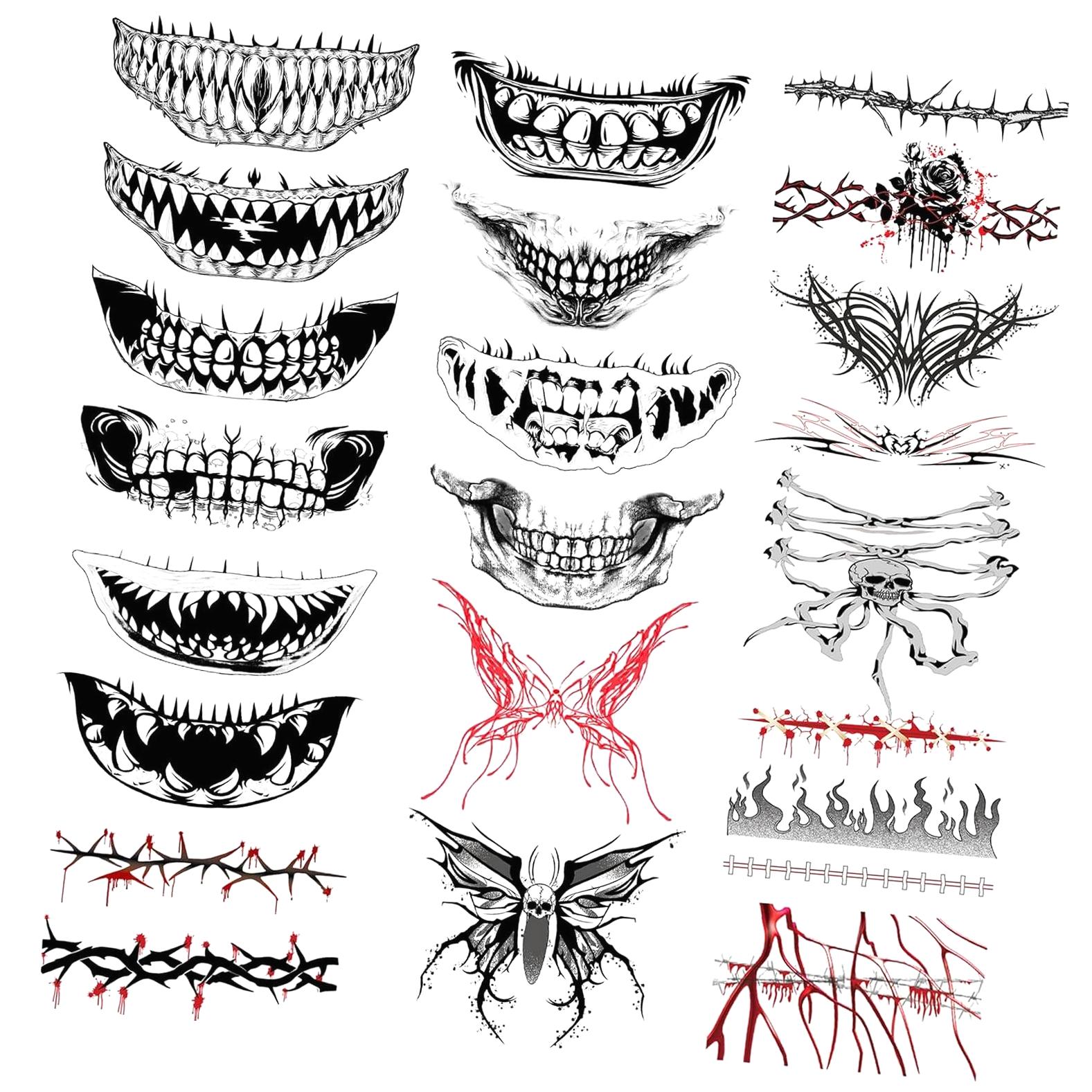 Hyjoy Skull Mouth Frightening Neck Wound Fake Scar Lifelike Tattoo ...