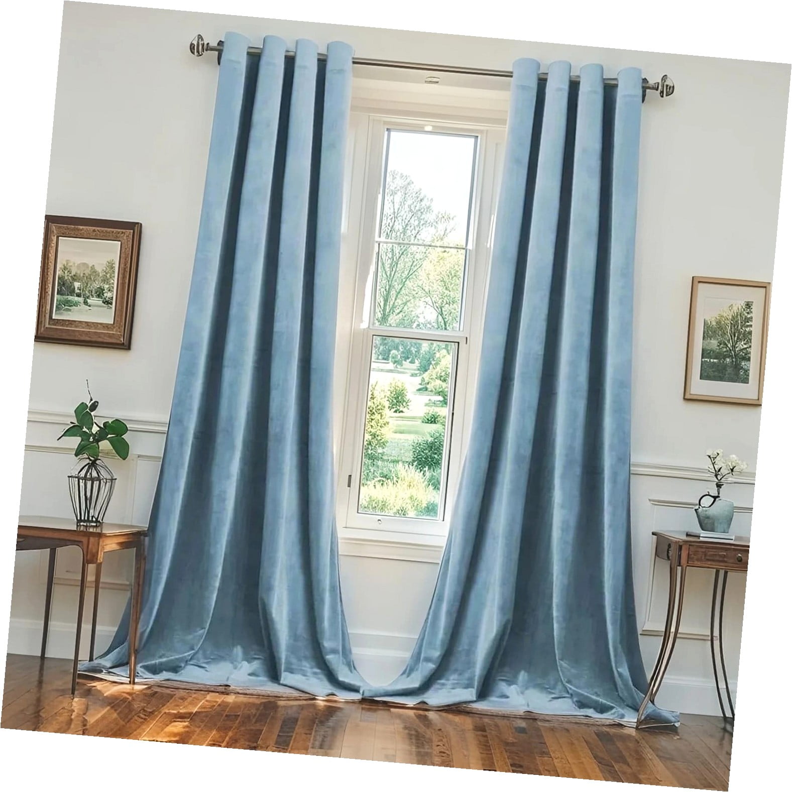 Hyjoy Sky Blue 63-Inch Long Velvet Curtains with Grommets, Privacy ...