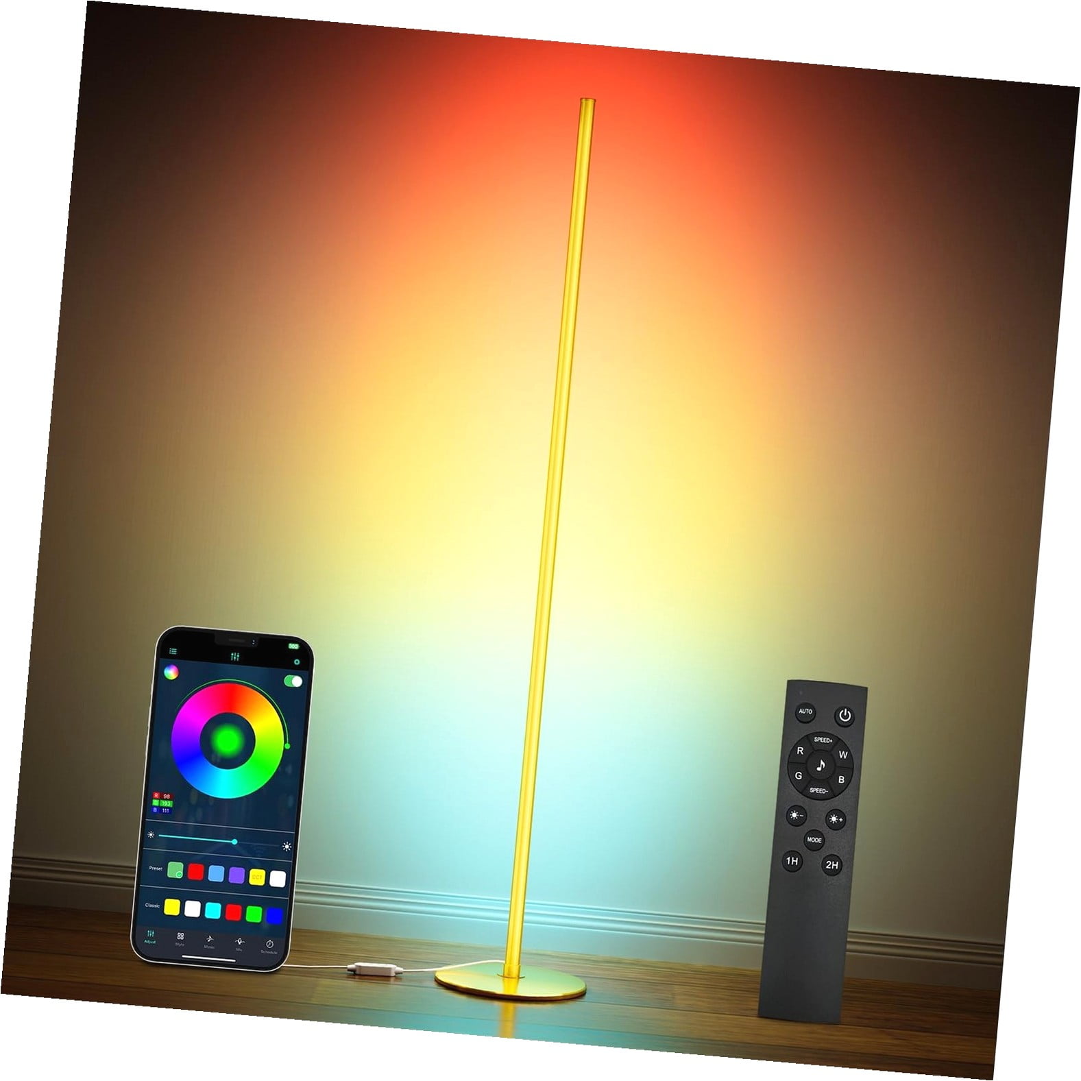 Hyjoy Smart RGB Corner Floor Lamp, Bright Tall Floor Lamp with APP and ...