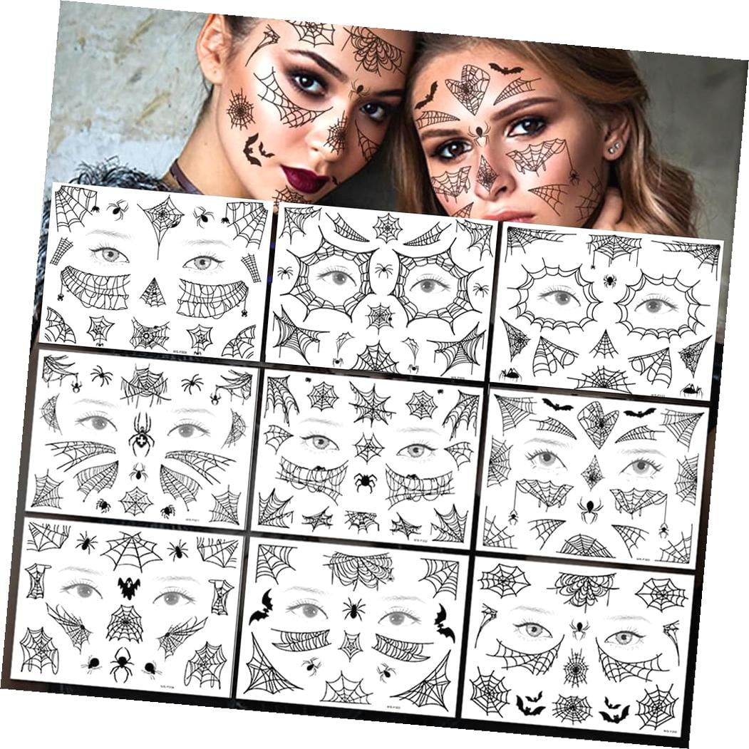 Hyjoy Spider Face Tattoos, 6-Sheet Face Spider Web Prank Temporary ...