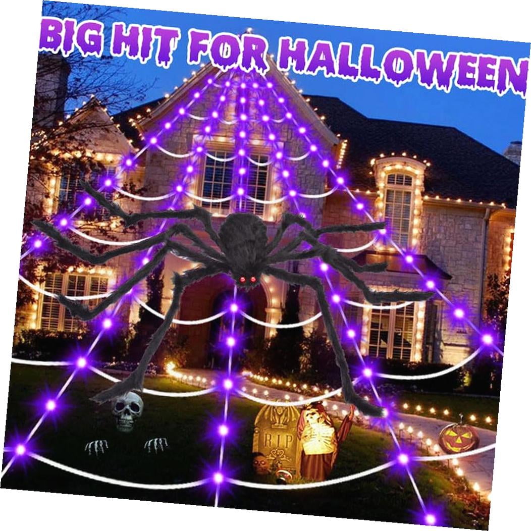 Hyjoy Spider Webs 16.5ft x15.8ft with 250 Lights && 59" Spider,Scary ...
