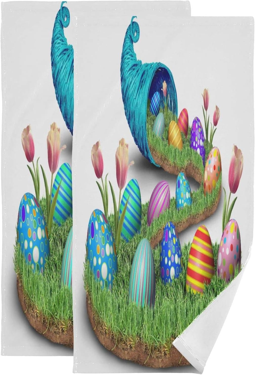 Hyjoy Spring Easter Cornucopia Horn Hand Towels 2 Pack, Colorful Eggs ...