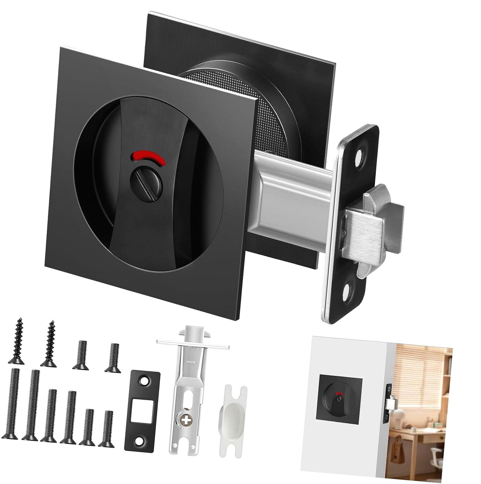 Hyjoy Square Pocket Door Lock, Satin Nickel Pocket Door, Sliding Pocket ...