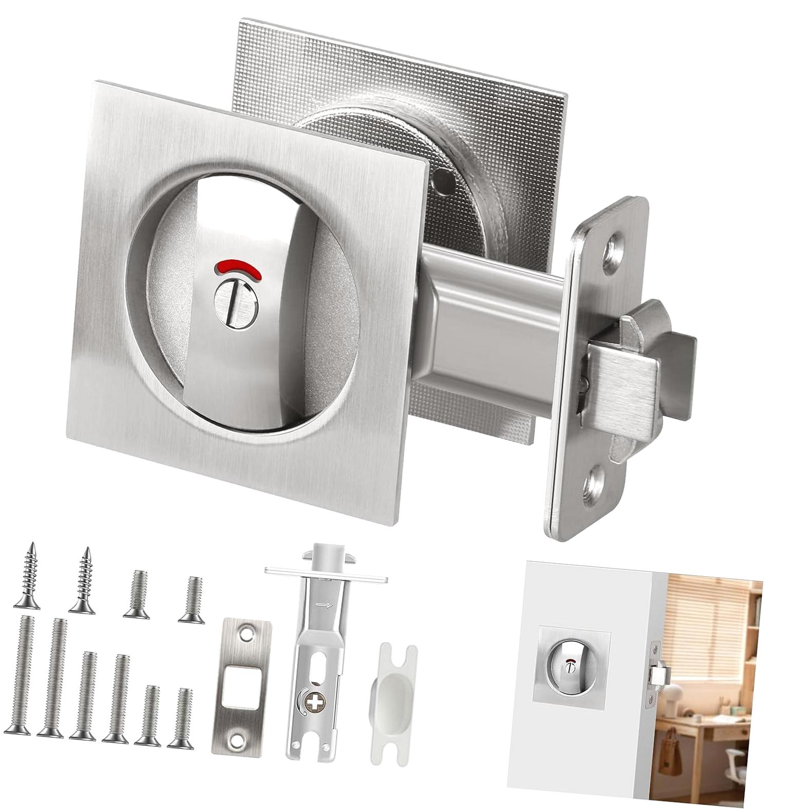Hyjoy Square Pocket Door Lock, Satin Nickel Pocket Door, Sliding Pocket ...