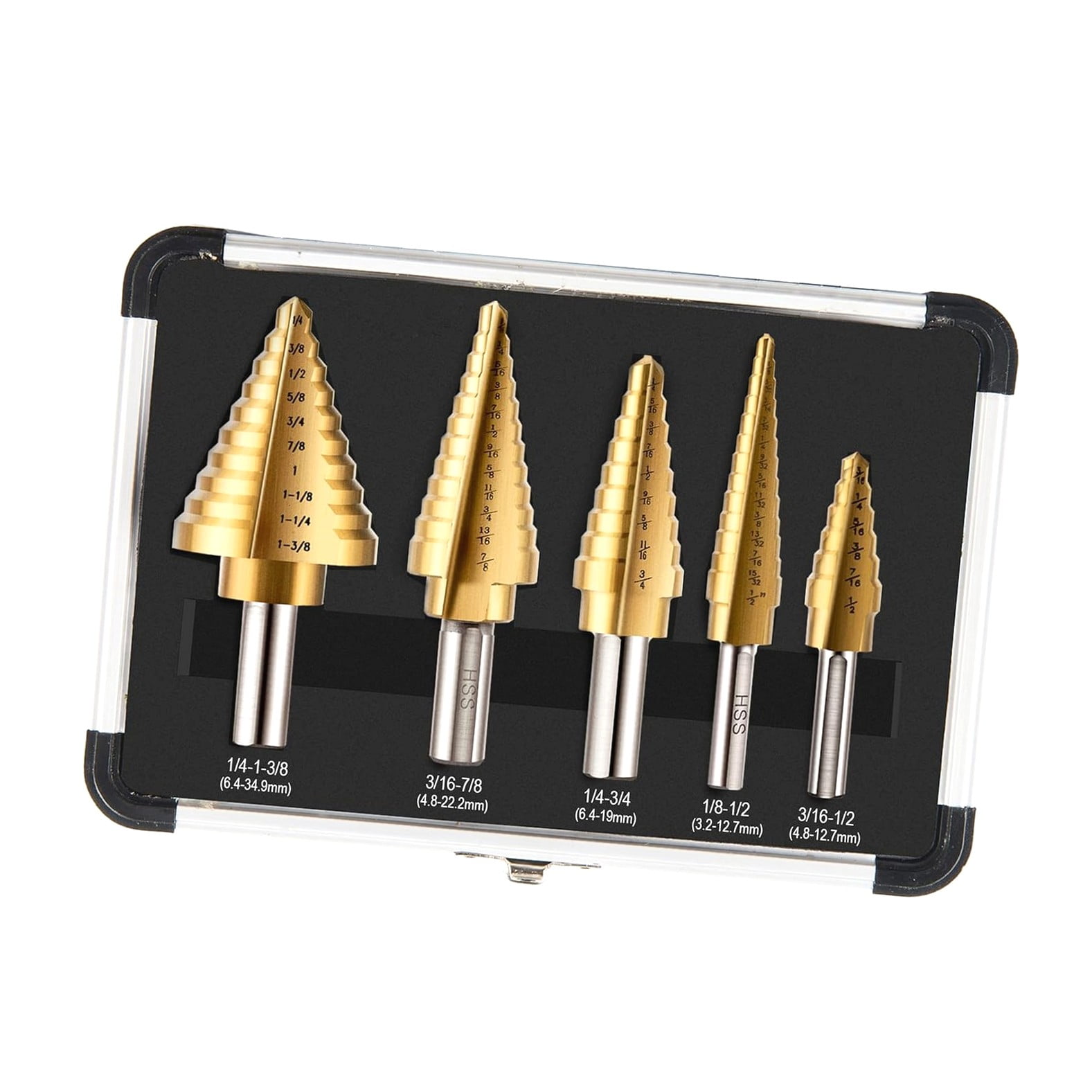 Hyjoy Step Drill Bit Set, 5PCS HSS Step Drill Bits for Metal, 50 Sizes ...