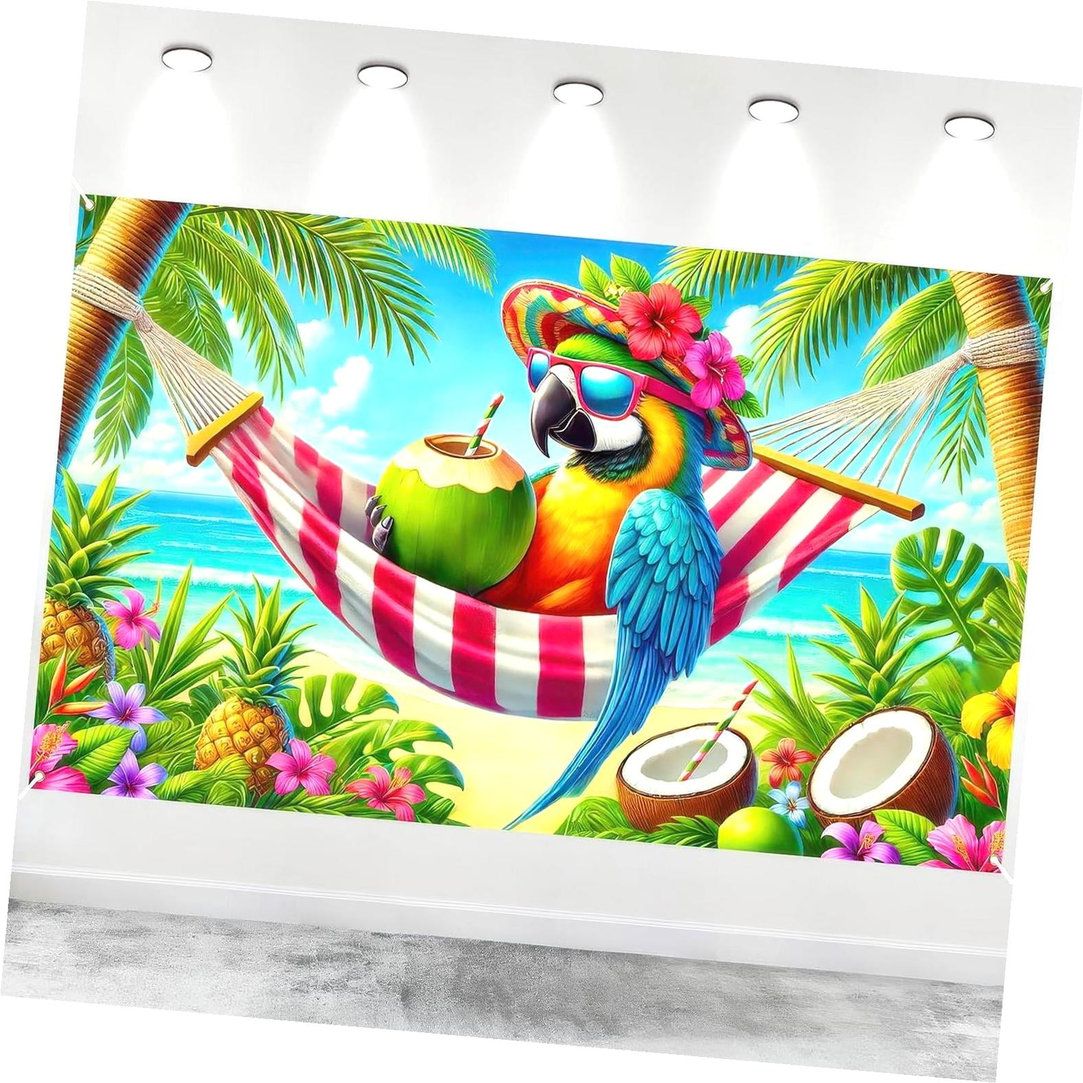 Hyjoy Summer Themed Backdrop Banner, 71 x 43 inch Tropical Parrot ...