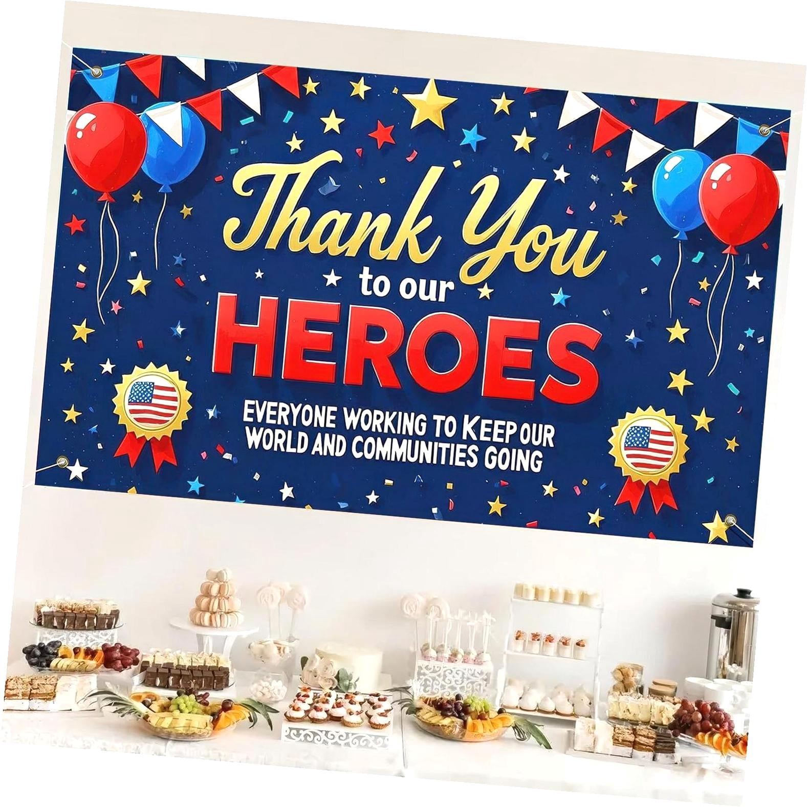 Hyjoy Thank You to Our Heroes Banner 71 x 43 Inch Patriotic Happy ...