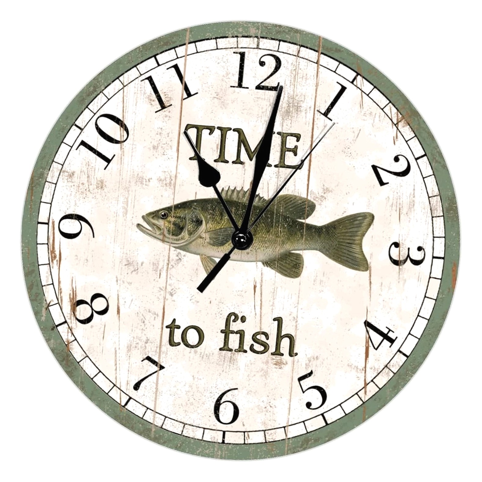 Hyjoy Time to Fish Round Wall Clock 15Inch Round Clocks Smallmouth Bass ...