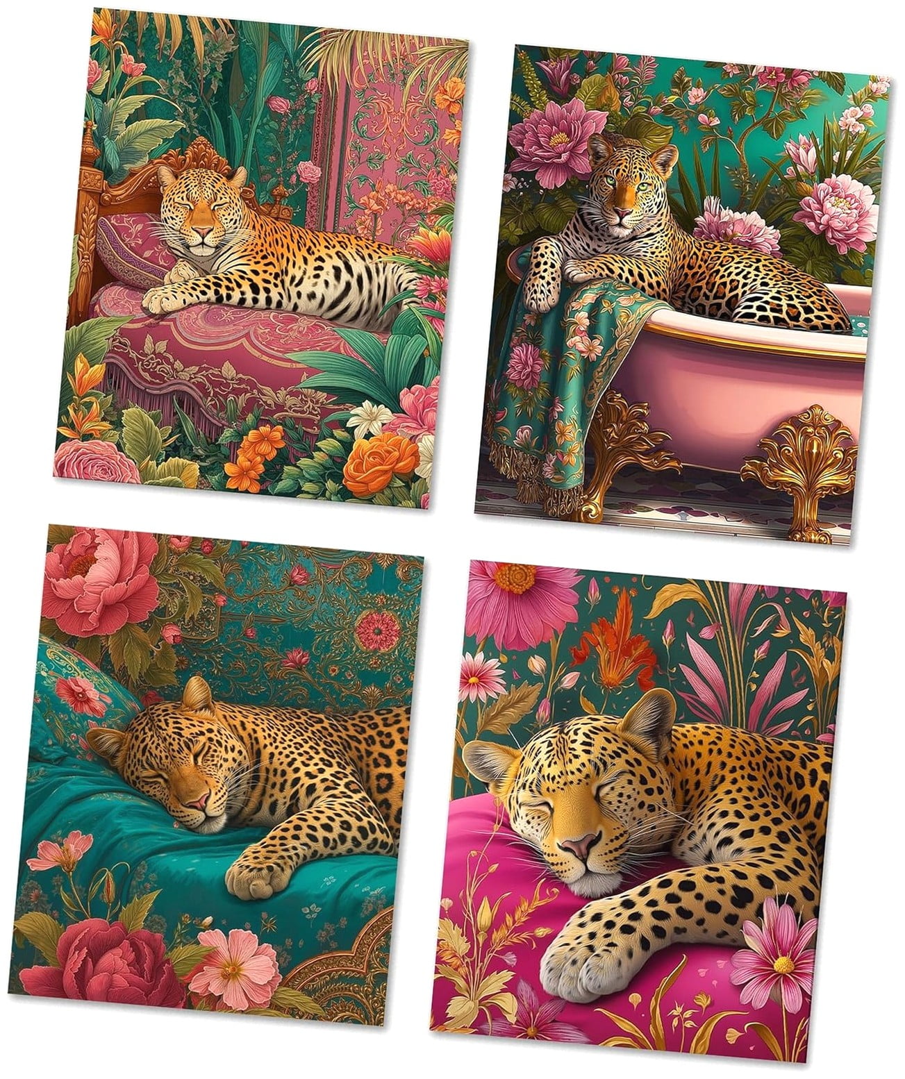 Hyjoy Trendy Retro Eclectic Maximalist Canvas Wall Set of 4, Cheetah ...